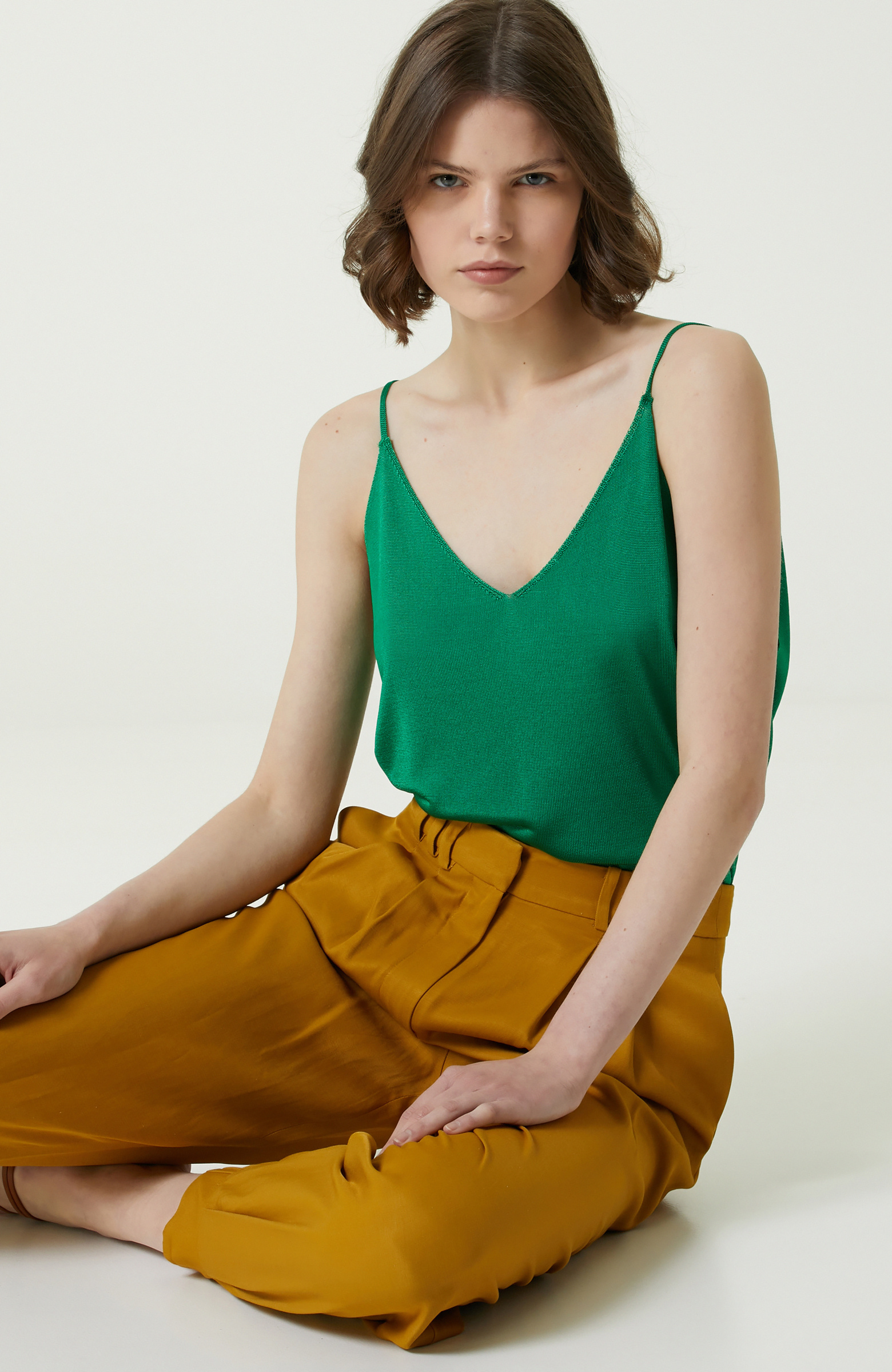 Slim Fit Yeşil Triko Bluz