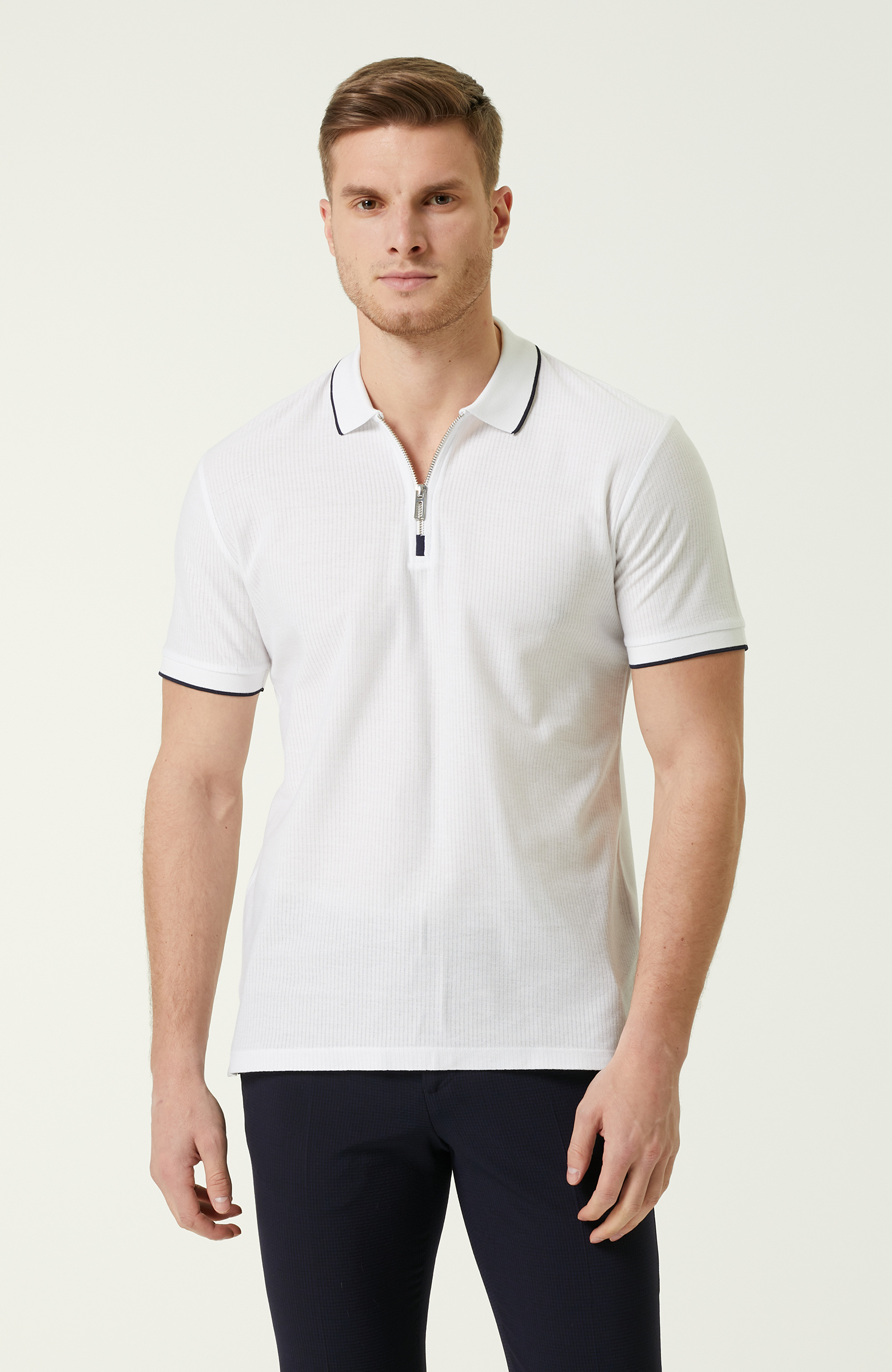 Slim Fit Beyaz Polo Yaka T-shirt