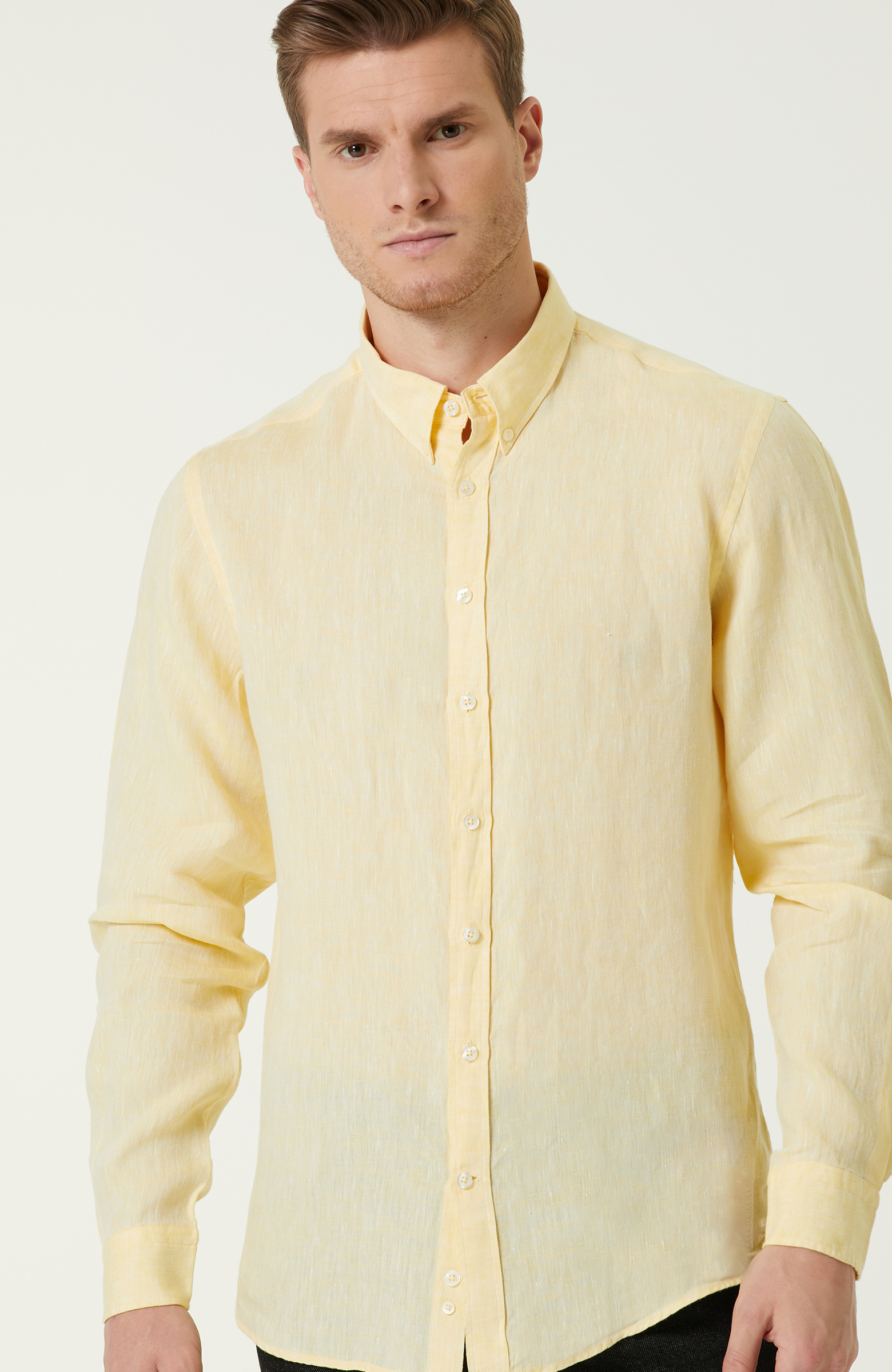 Comfort Fit Sarı Keten Gömlek