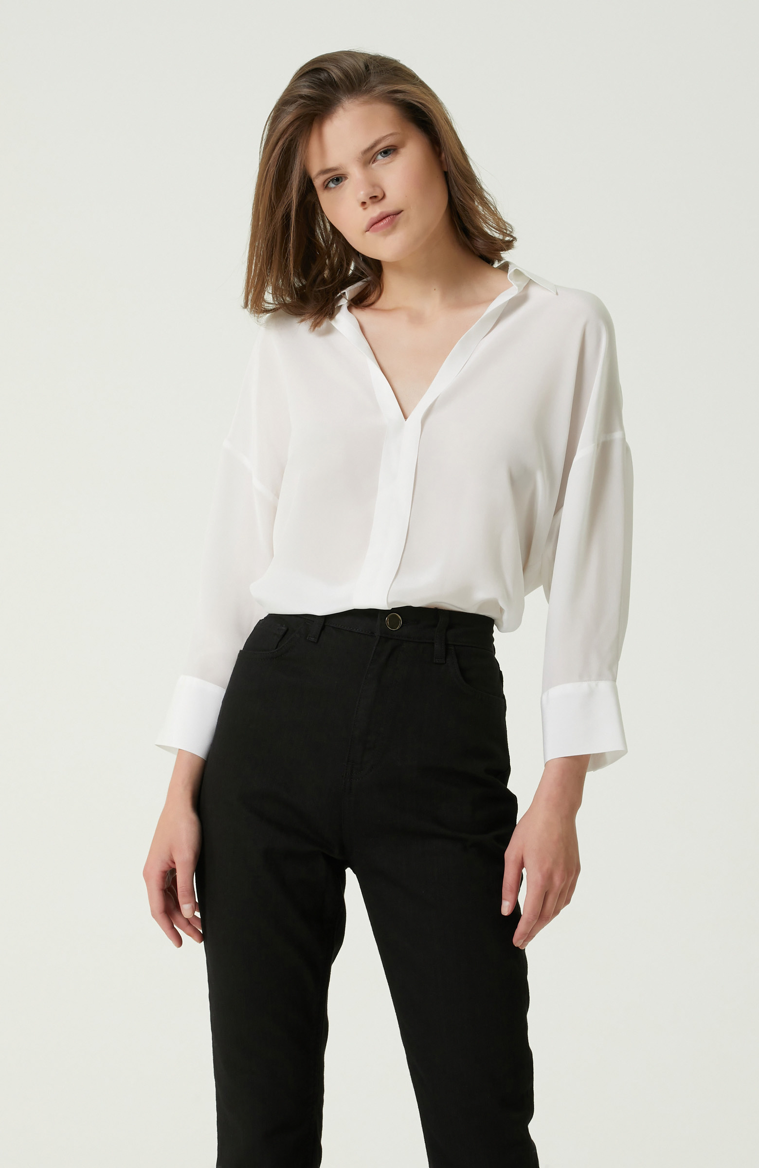 Regular Fit Beyaz İpek Gömlek