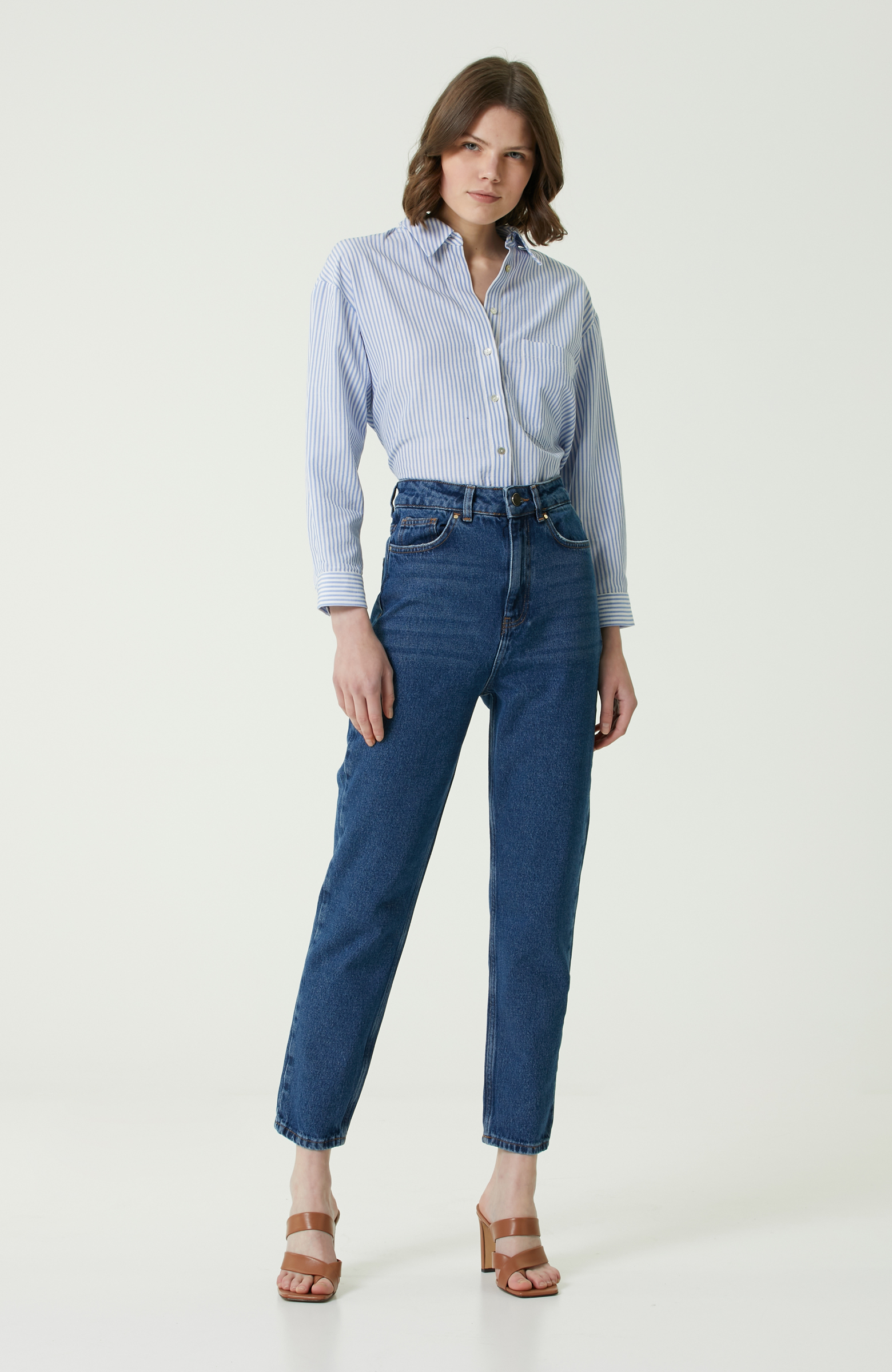 Straight Fit Lacivert Yüksek Bel Jean Pantolon