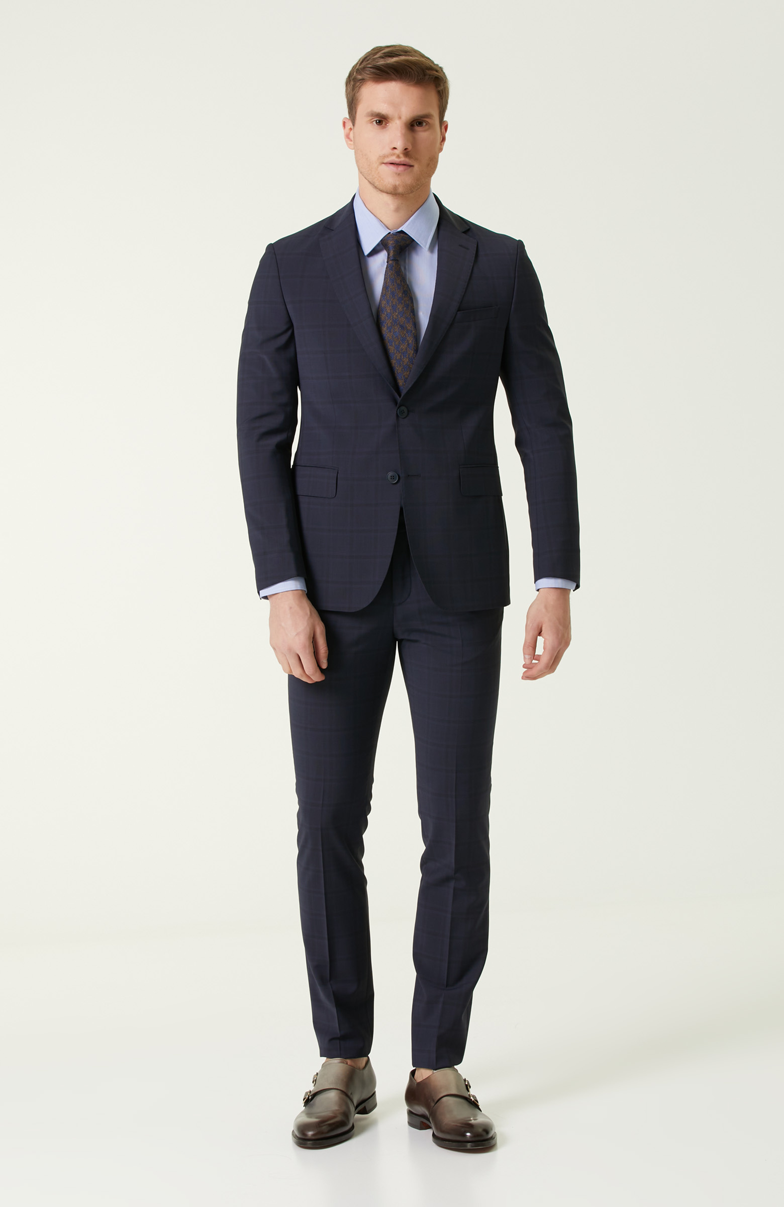 Lacivert Ekoseli Takım Elbise