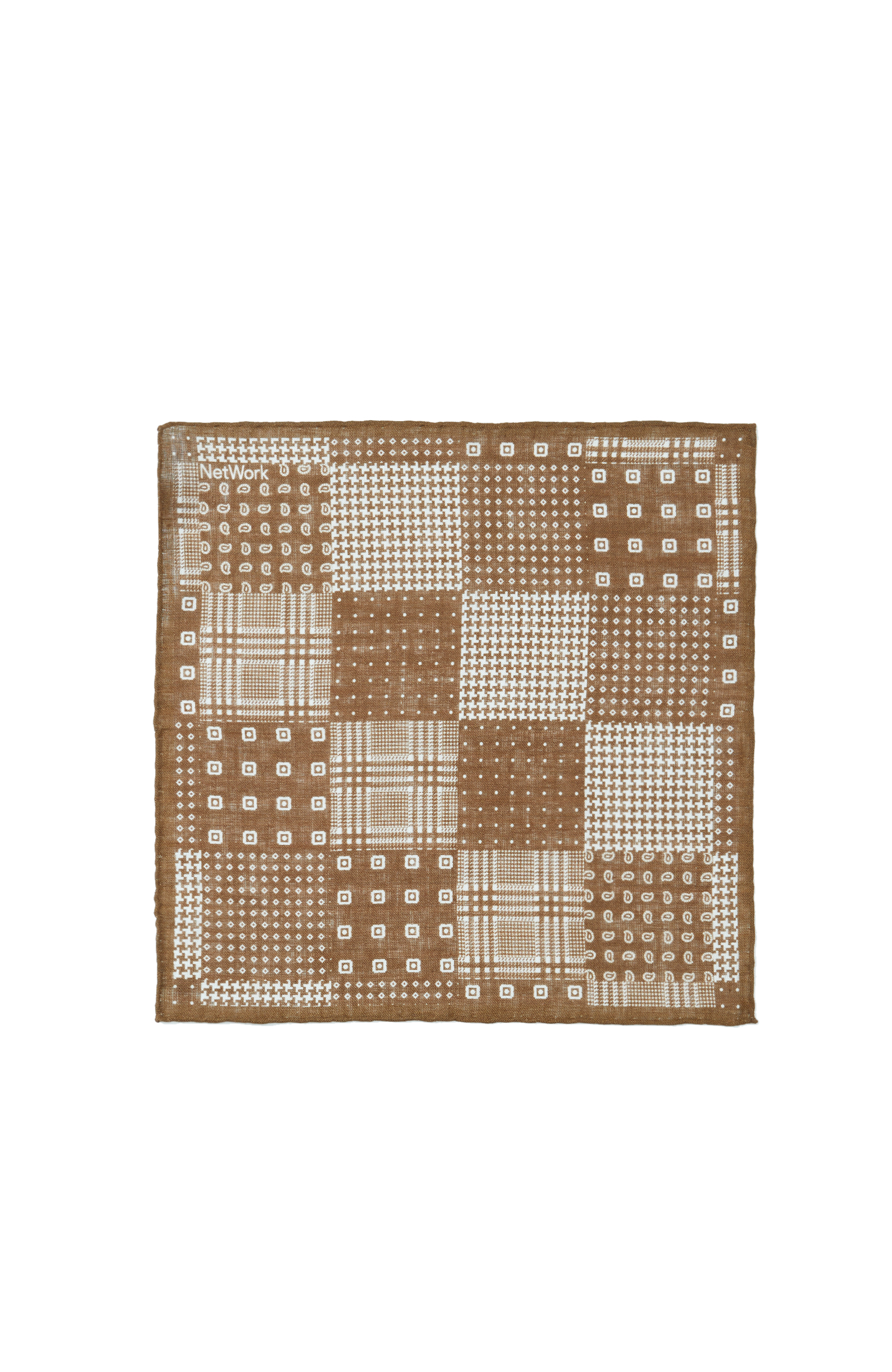 Erkek Kahverengi Patchwork Desenli Keten Poşet Mendil Erkek Kahverengi Patchwork Desenli Keten Poşet Mendil