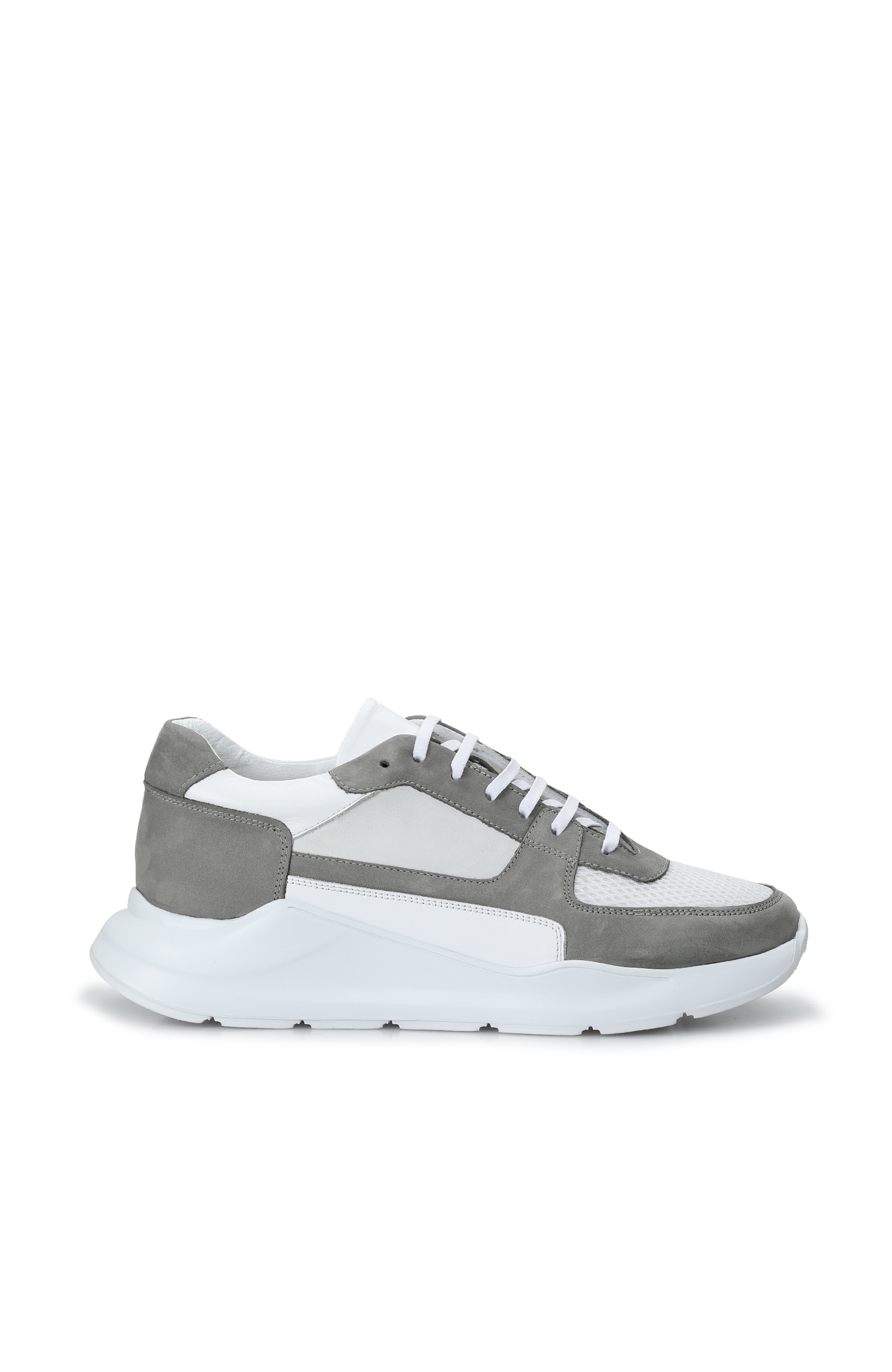 Beyaz Gri File Garnili Erkek Deri Sneaker Beyaz Gri File Garnili Erkek Deri Sneaker
