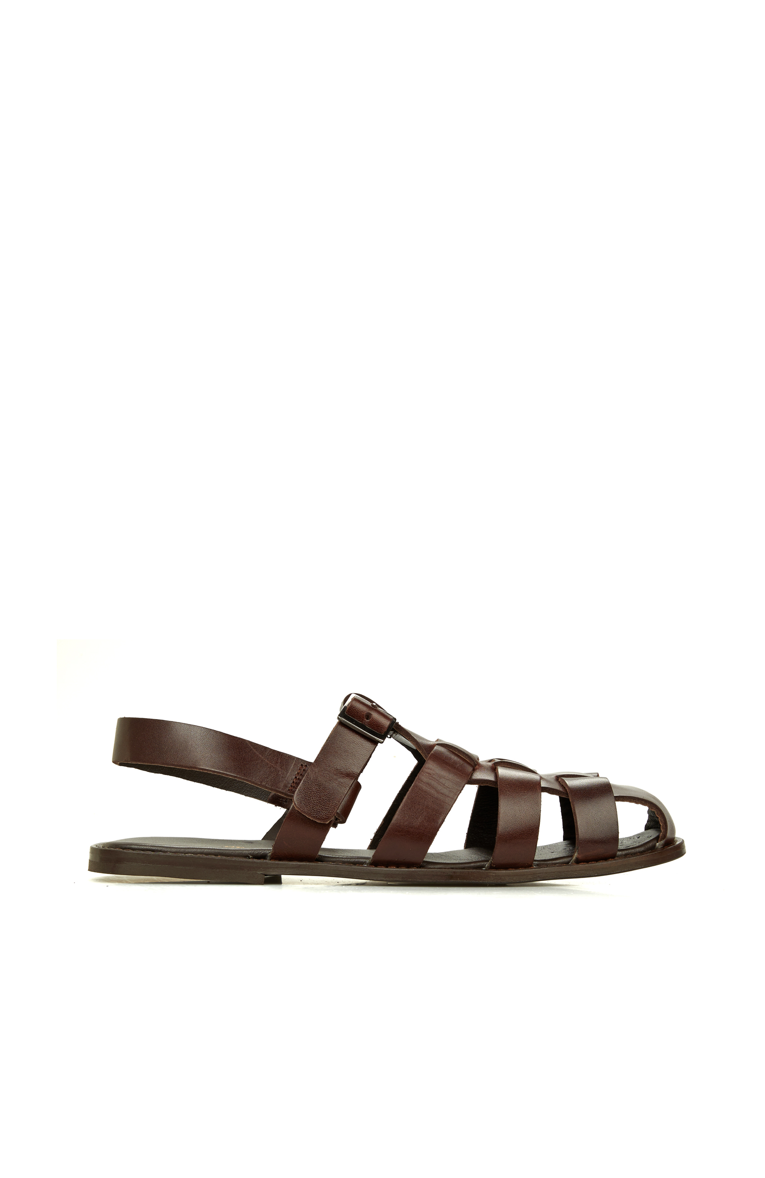 Kahverengi Çoklu Bantlı Erkek Deri Sandalet Kahverengi Çoklu Bantlı Erkek Deri Sandalet