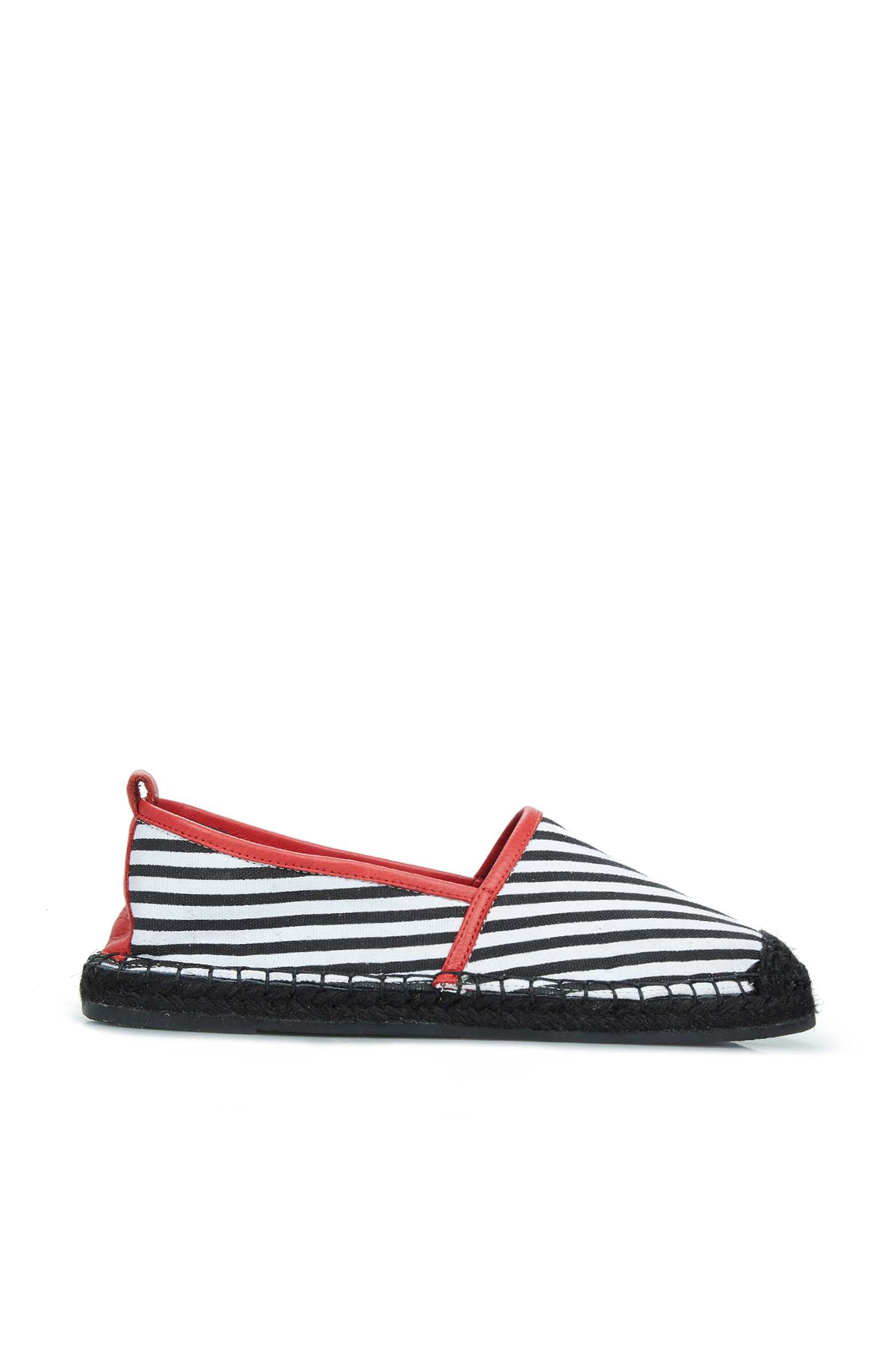 Kadın Siyah Beyaz Çizgili Hasır Tabanlı Ayakkabı Kadın Siyah Beyaz Çizgili Hasır Tabanlı Ayakkabı