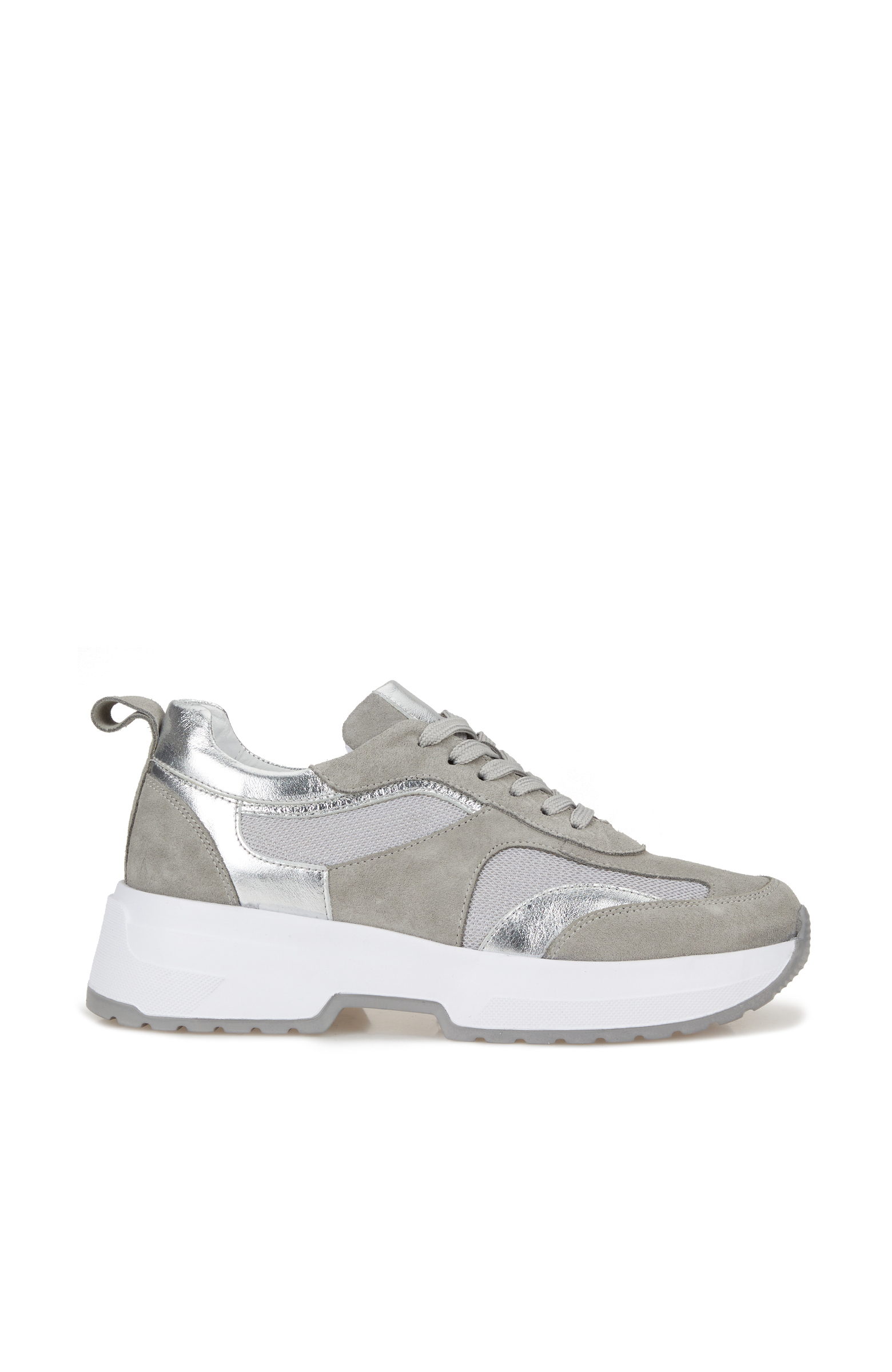 Gri Logolu Garnili Kadın Süet Sneaker Gri Logolu Garnili Kadın Süet Sneaker