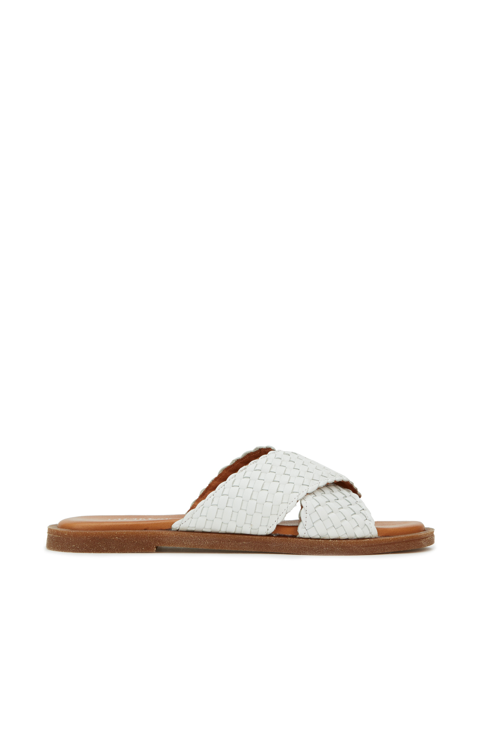 Beyaz Örgü Dokulu Kadın Deri Terlik