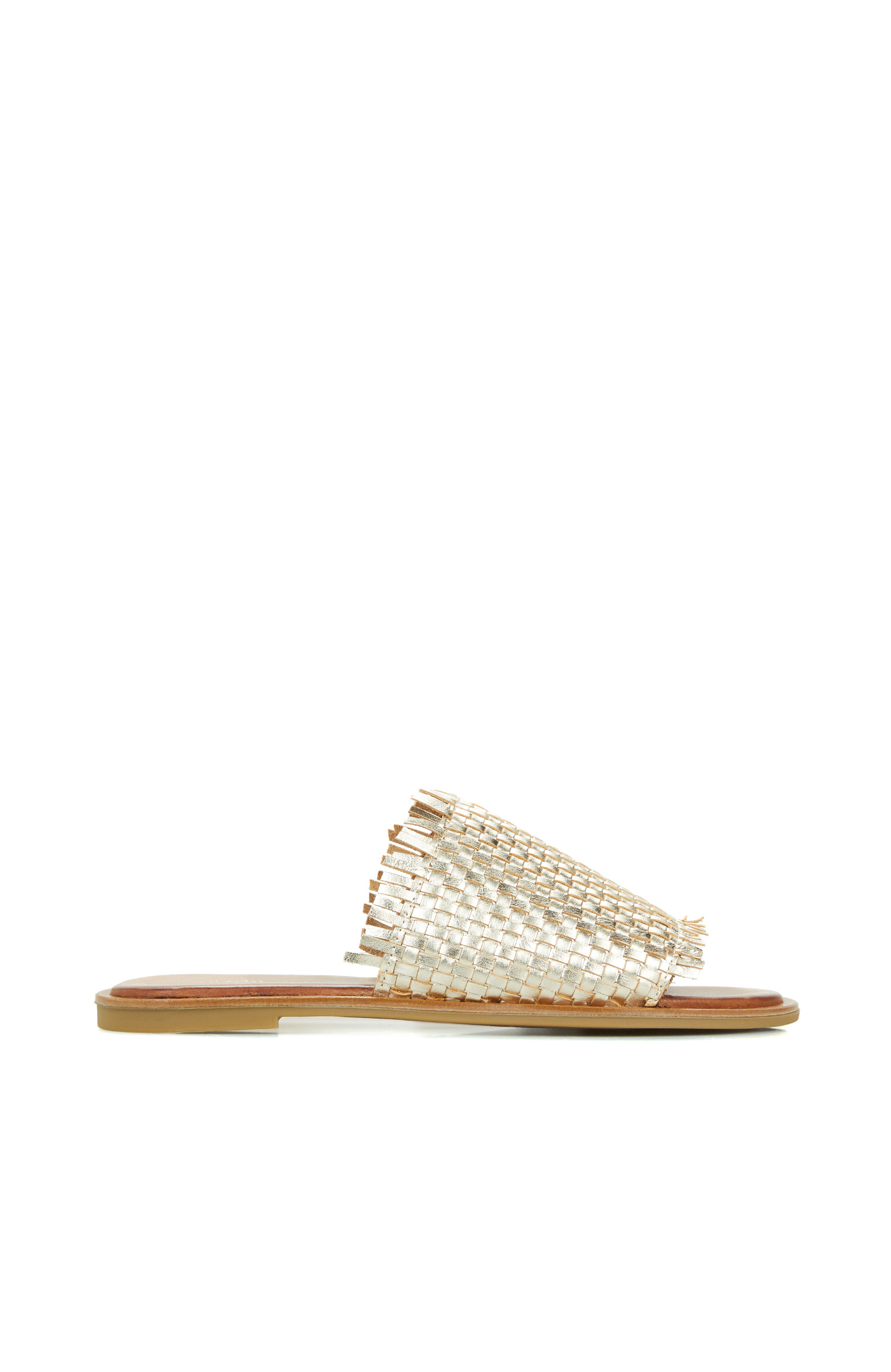 Gold Örgü Dokulu Kadın Deri Terlik