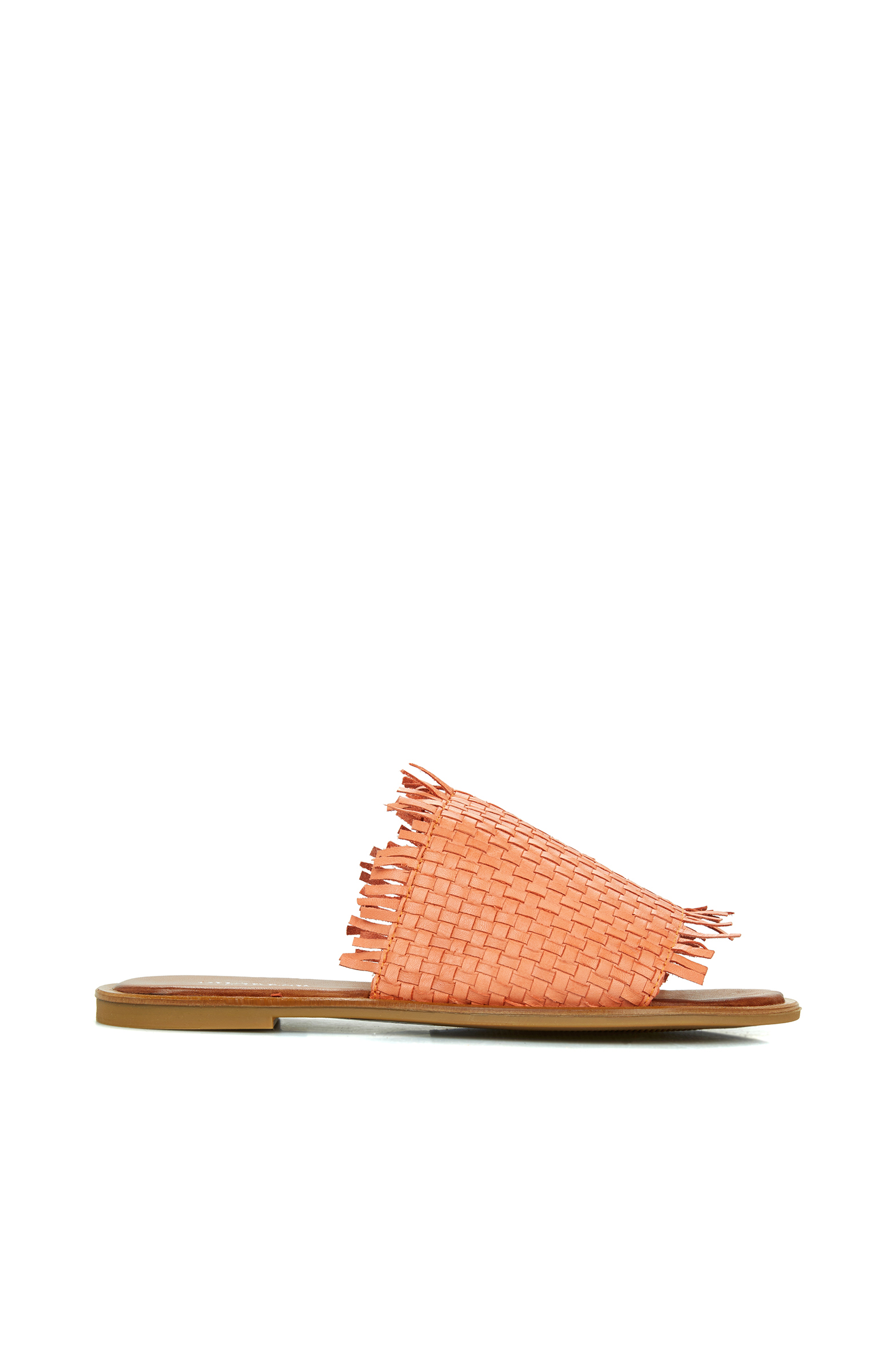 Turuncu Örgü Dokulu Kadın Deri Terlik Turuncu Örgü Dokulu Kadın Deri Terlik