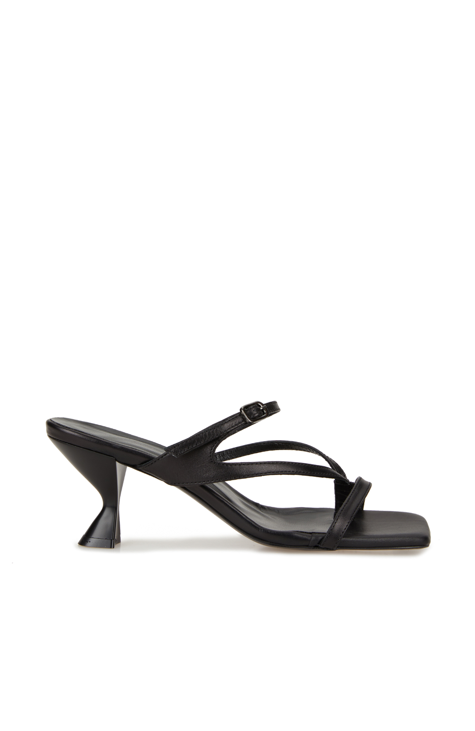 Siyah İnce Bantlı Kadın Deri Terlik