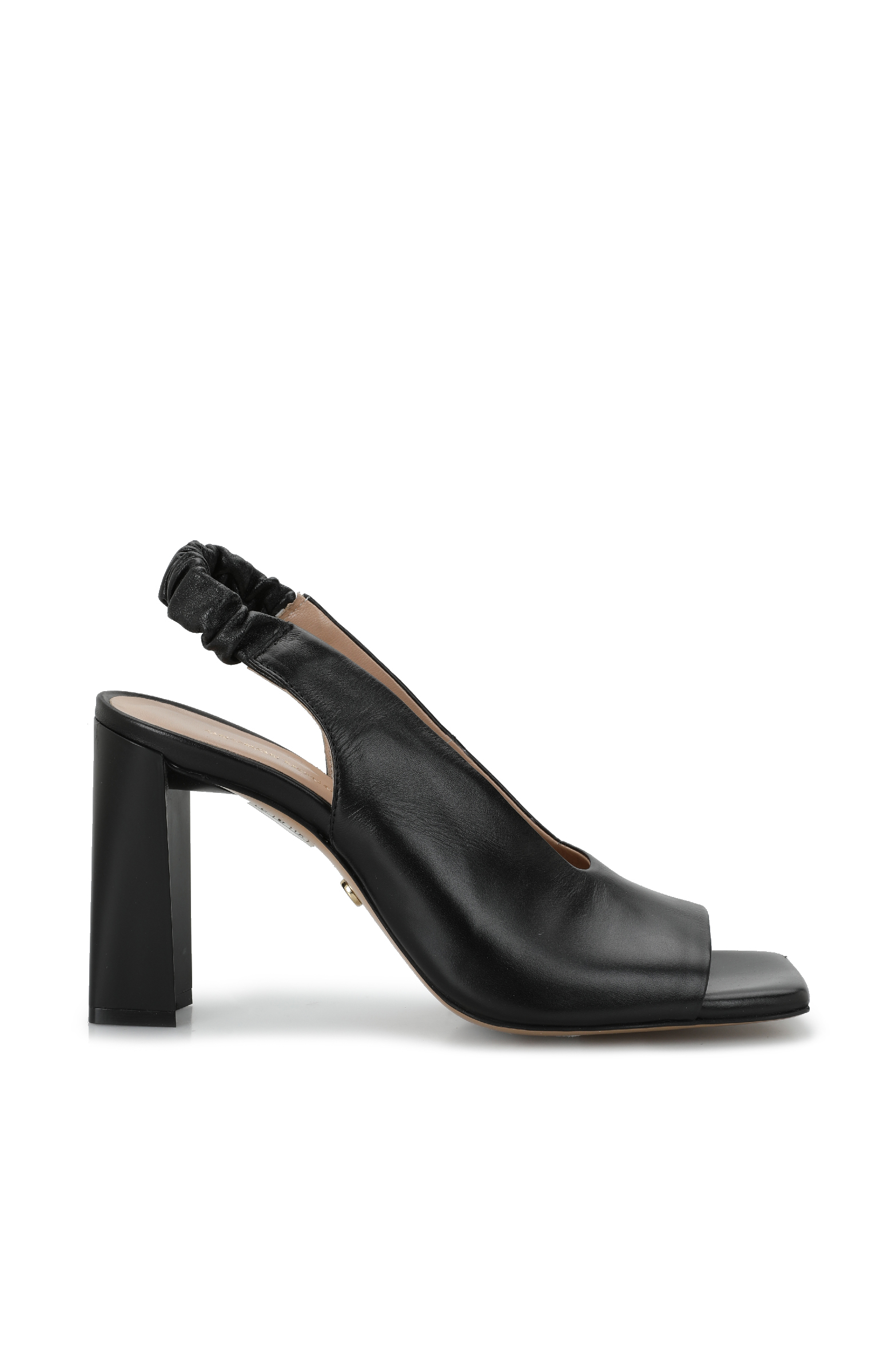 Siyah Büzgü Detaylı Kadın Deri Sandalet