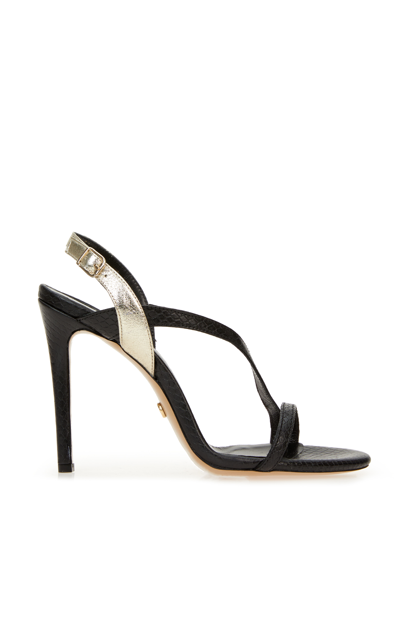 Siyah Gold Kadın Deri Sandalet