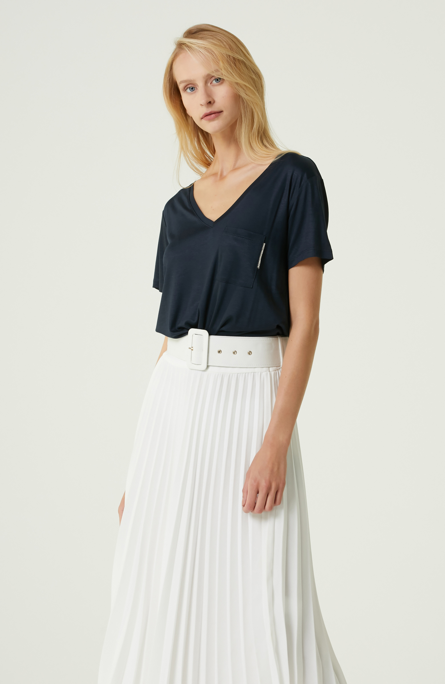 Lacivert V Yaka T-shirt