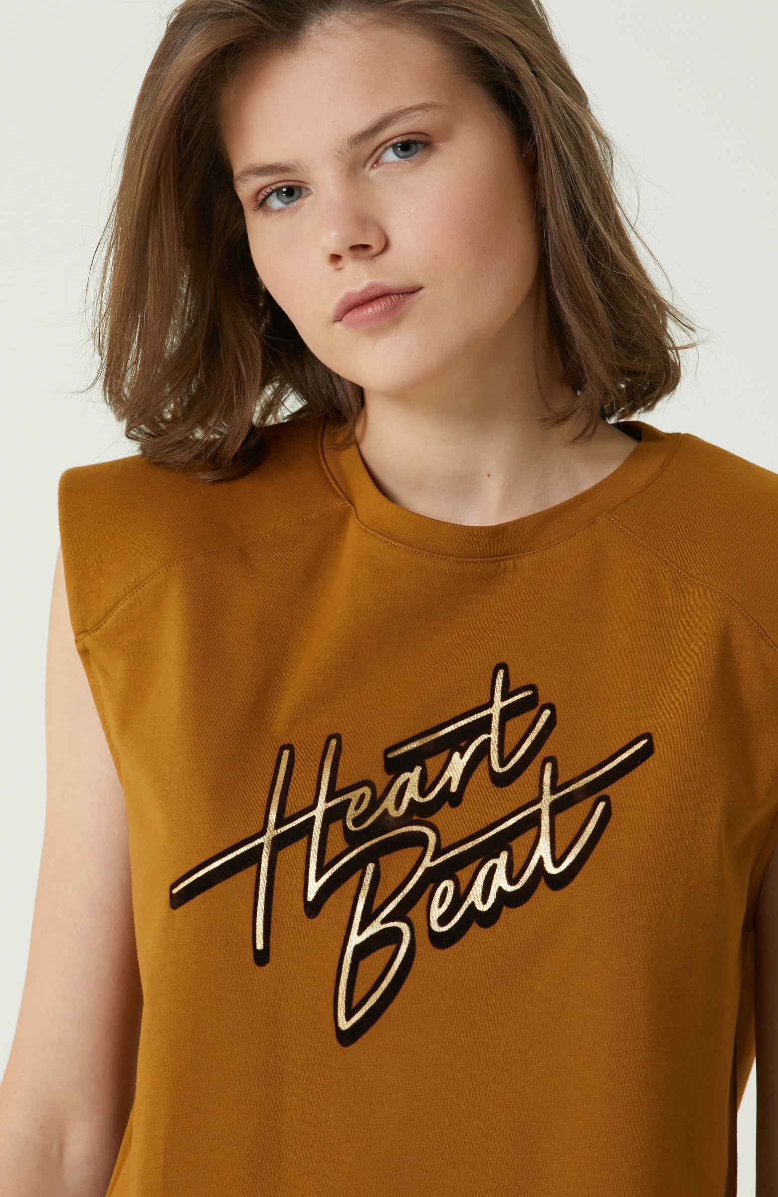 Basic Fit Kahverengi Slogan Baskılı T-shirt