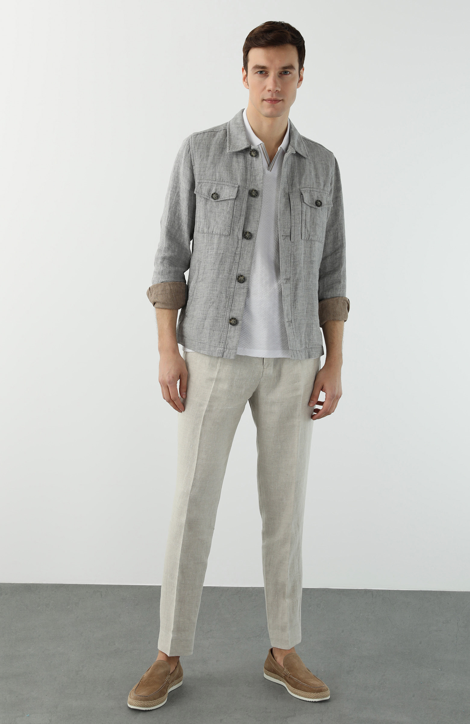 Gri Cep Detaylı Keten Ceket Gri Cep Detaylı Keten Ceket