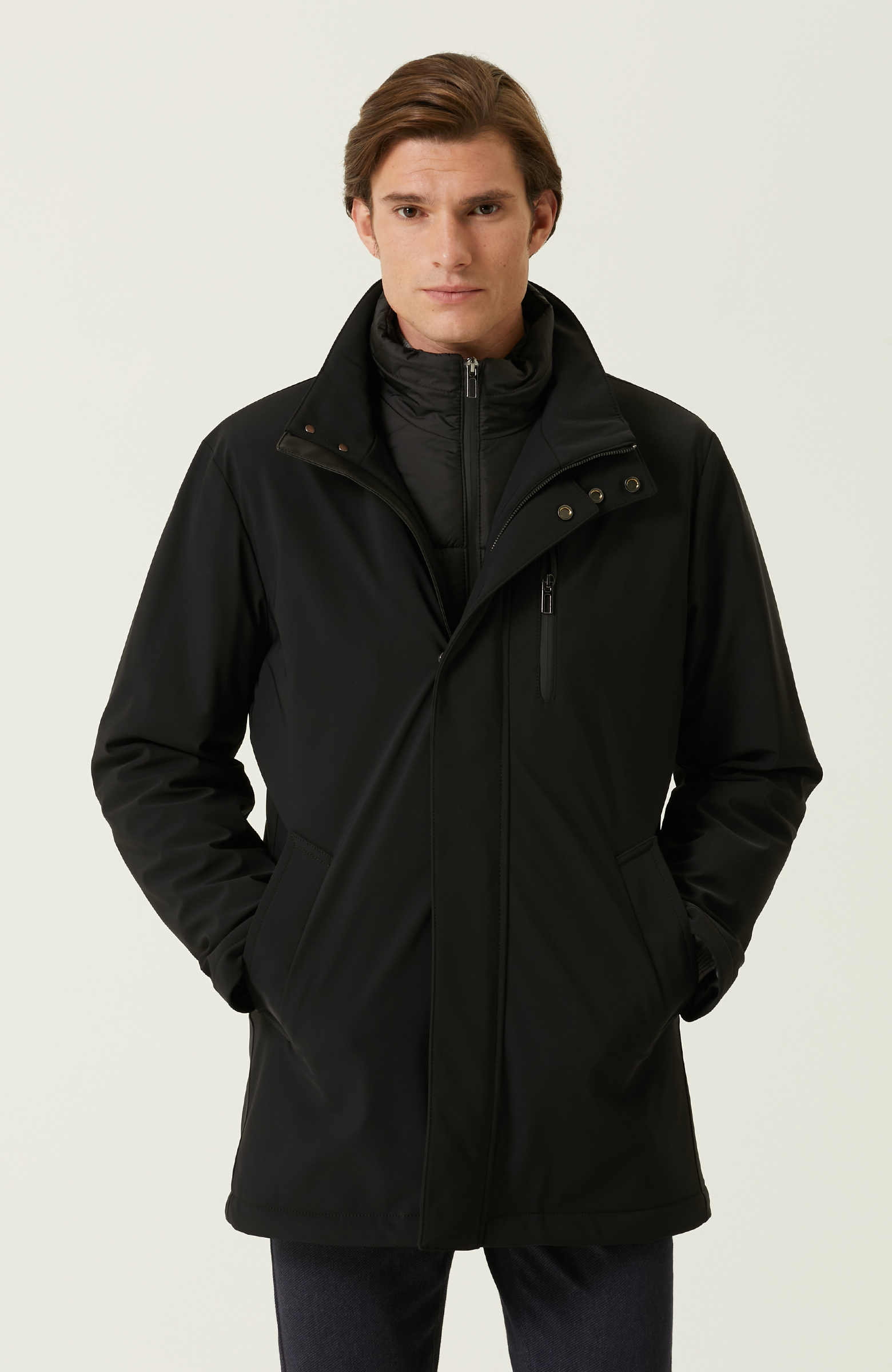 Slim Fit Siyah Kaban