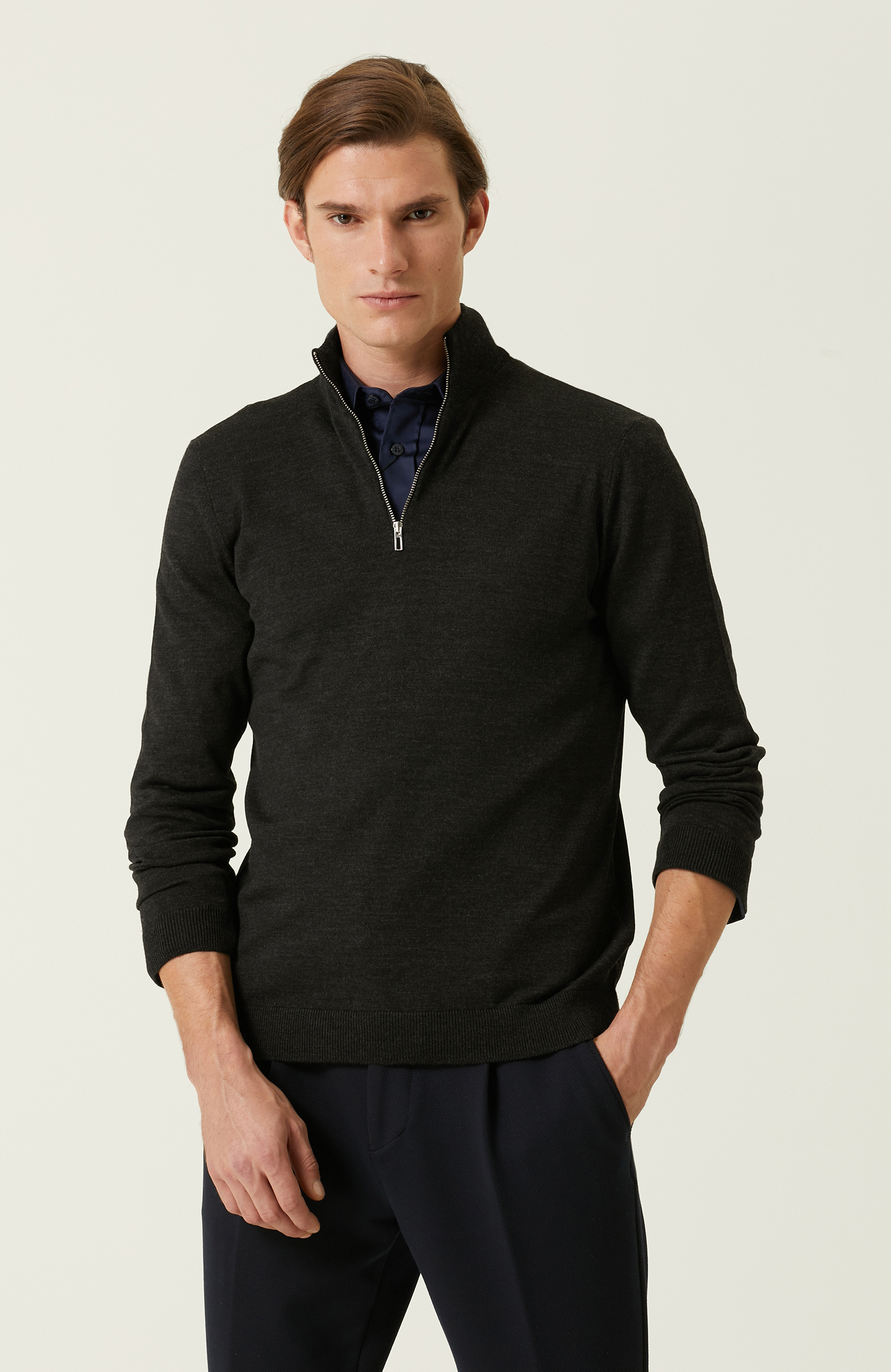 Slim Fit Antrasit Kazak