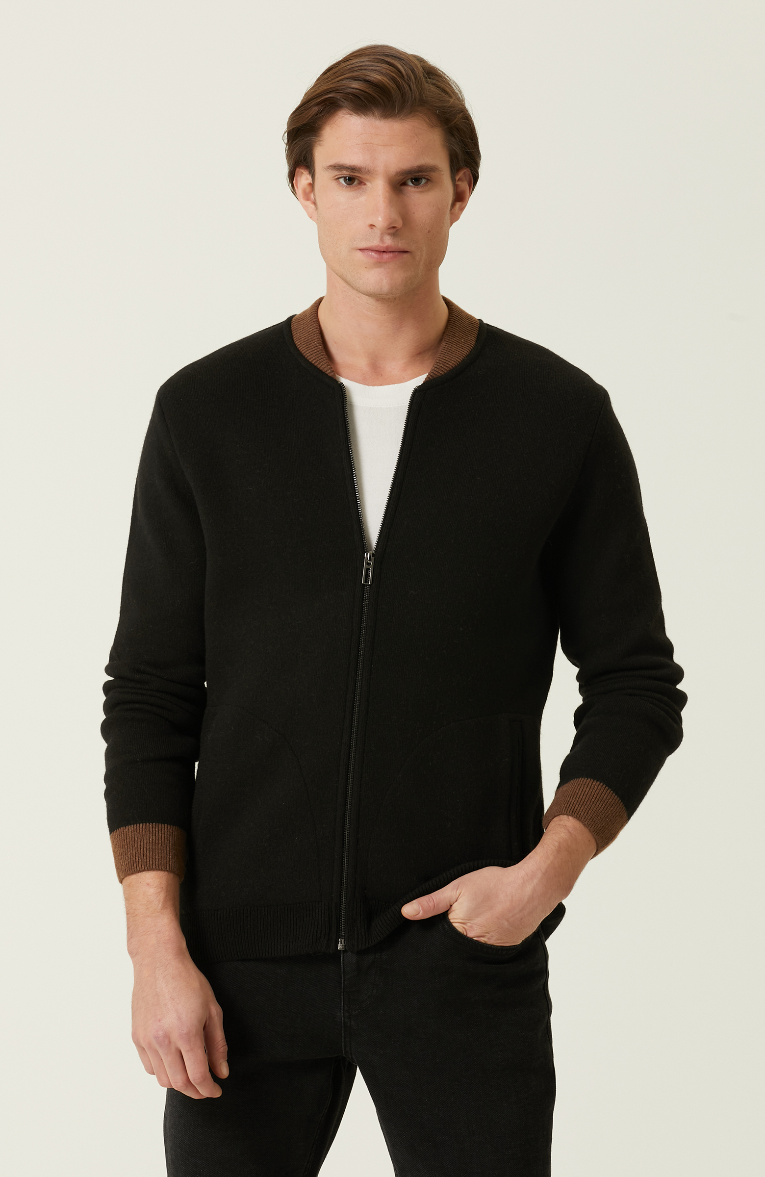 Slim Fit Siyah Kahverengi Triko Mont Slim Fit Siyah Kahverengi Triko Mont