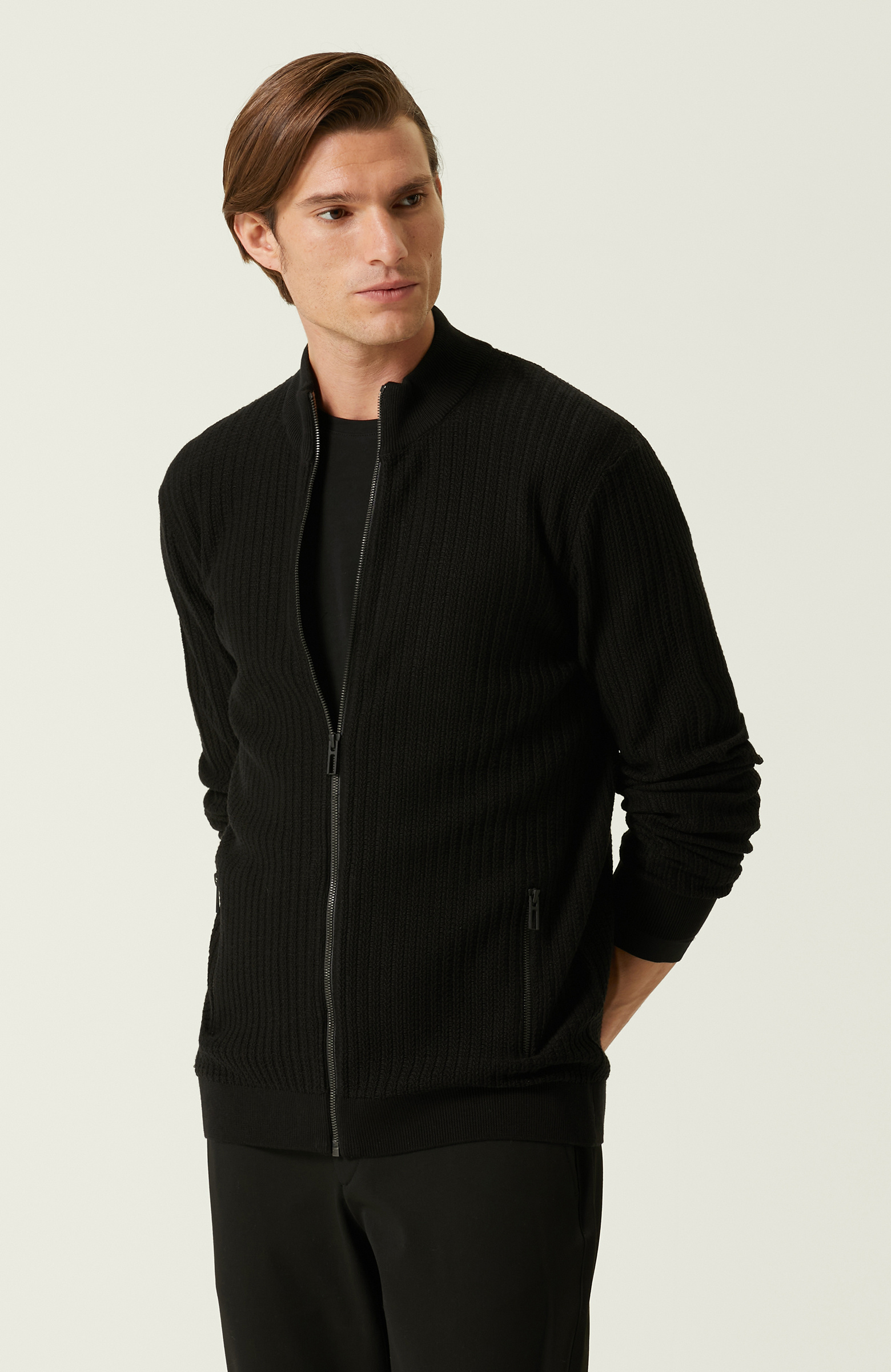 Slim Fit Siyah Hırka