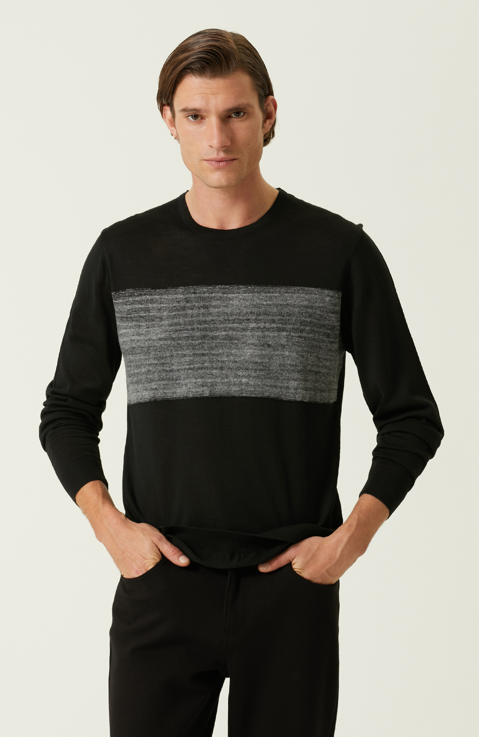 Slim Fit Siyah Ekru Kazak