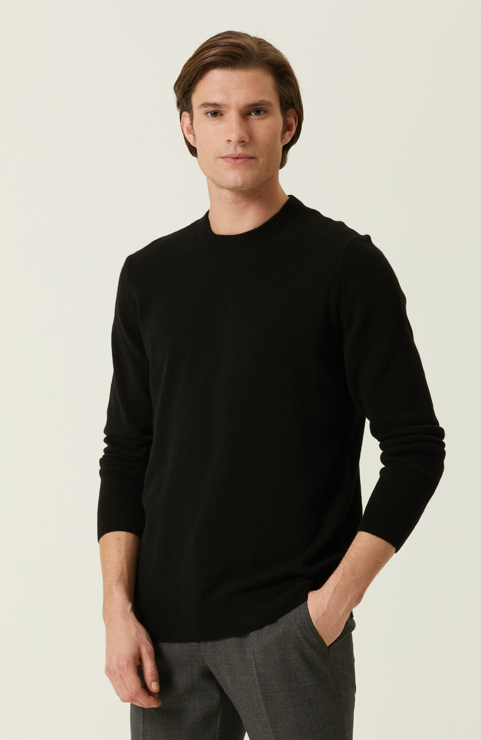 Slim Fit Siyah Kaşmir Kazak