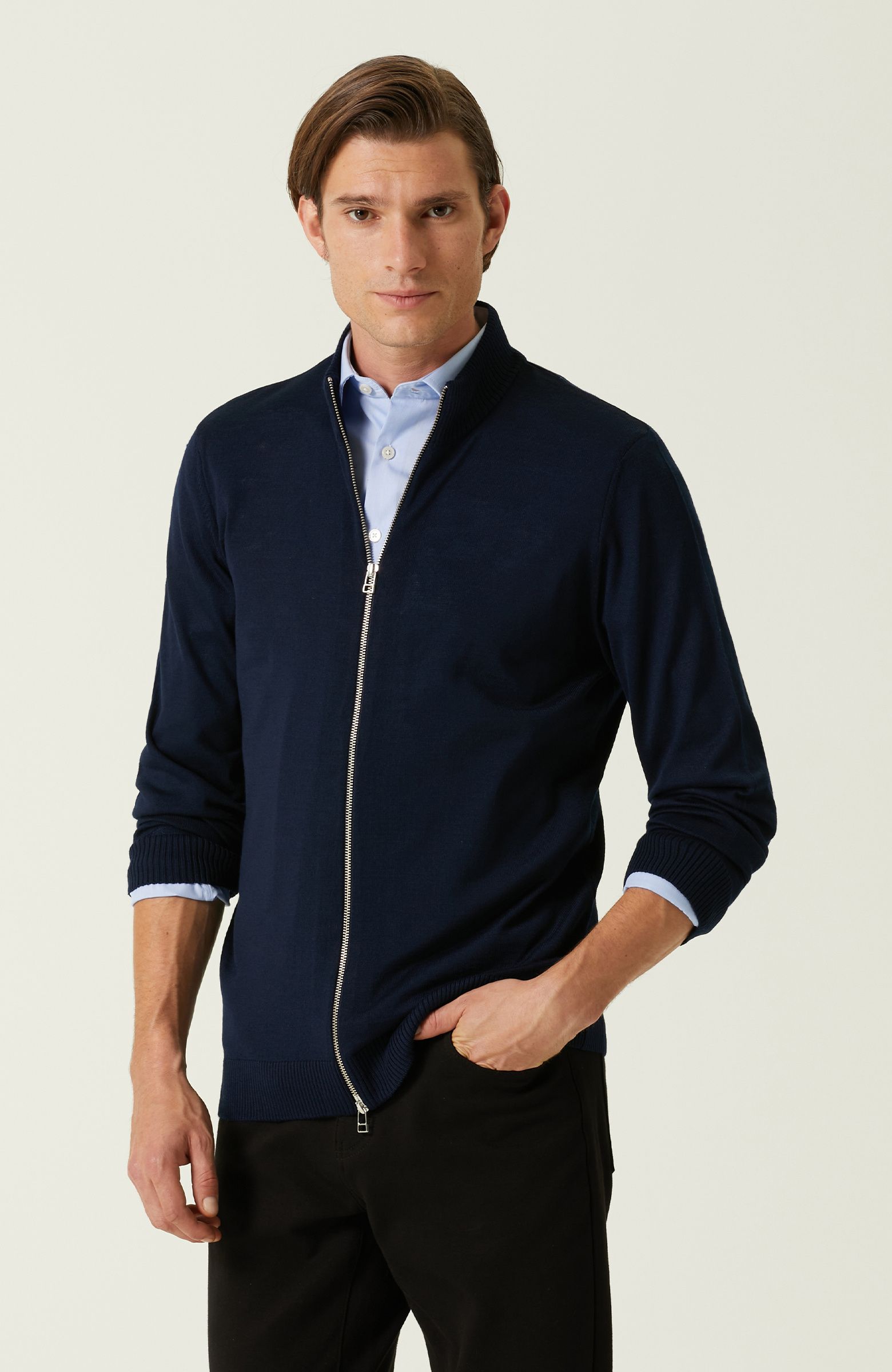 Slim Fit Lacivert Yün Hırka