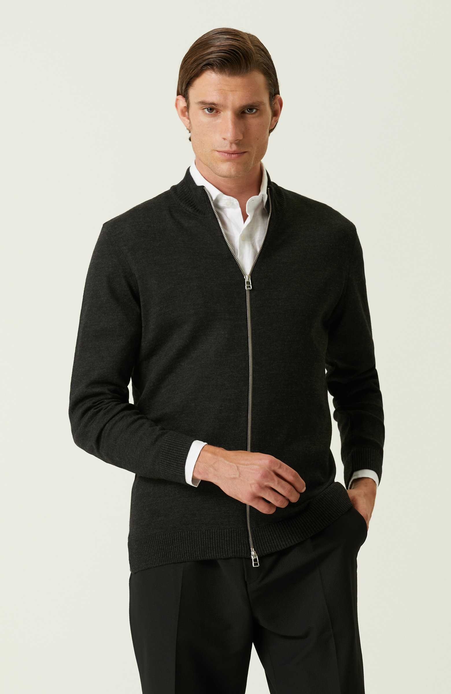 Slim Fit Antrasit Yün Hırka