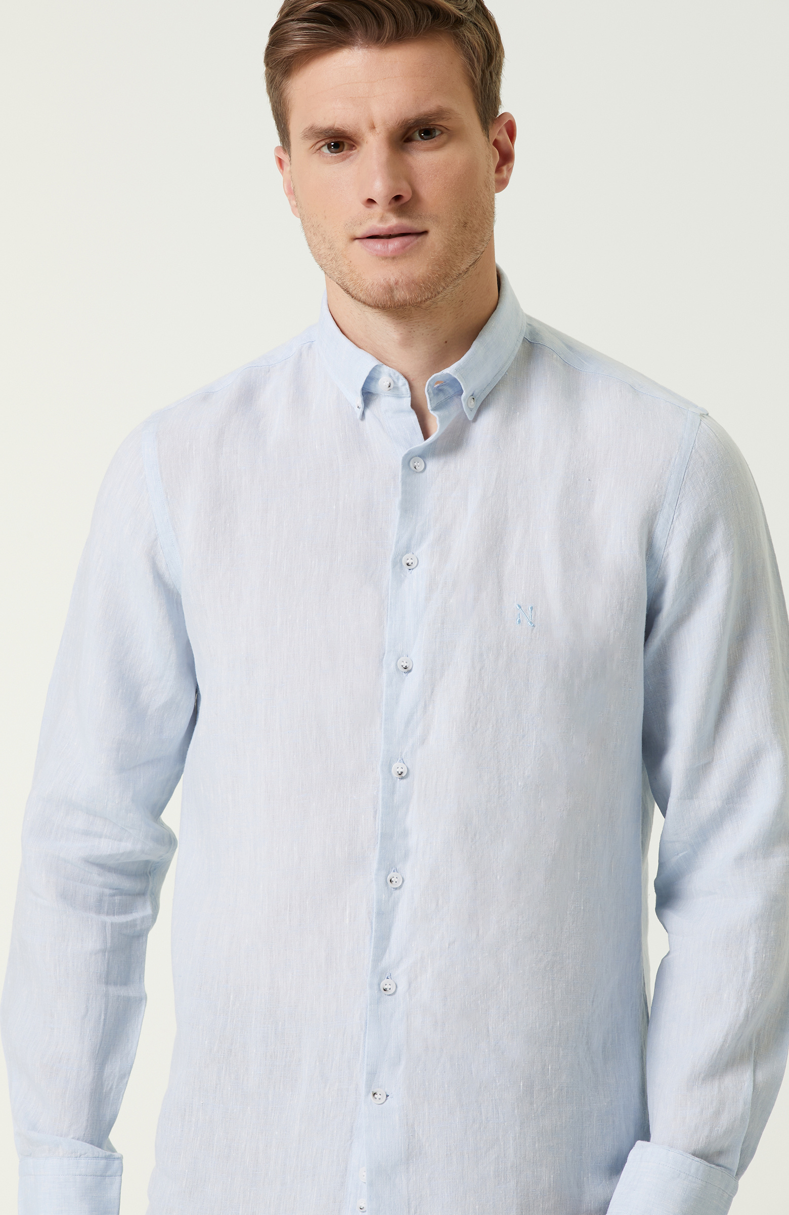 Comfort Fit Mavi Keten Gömlek