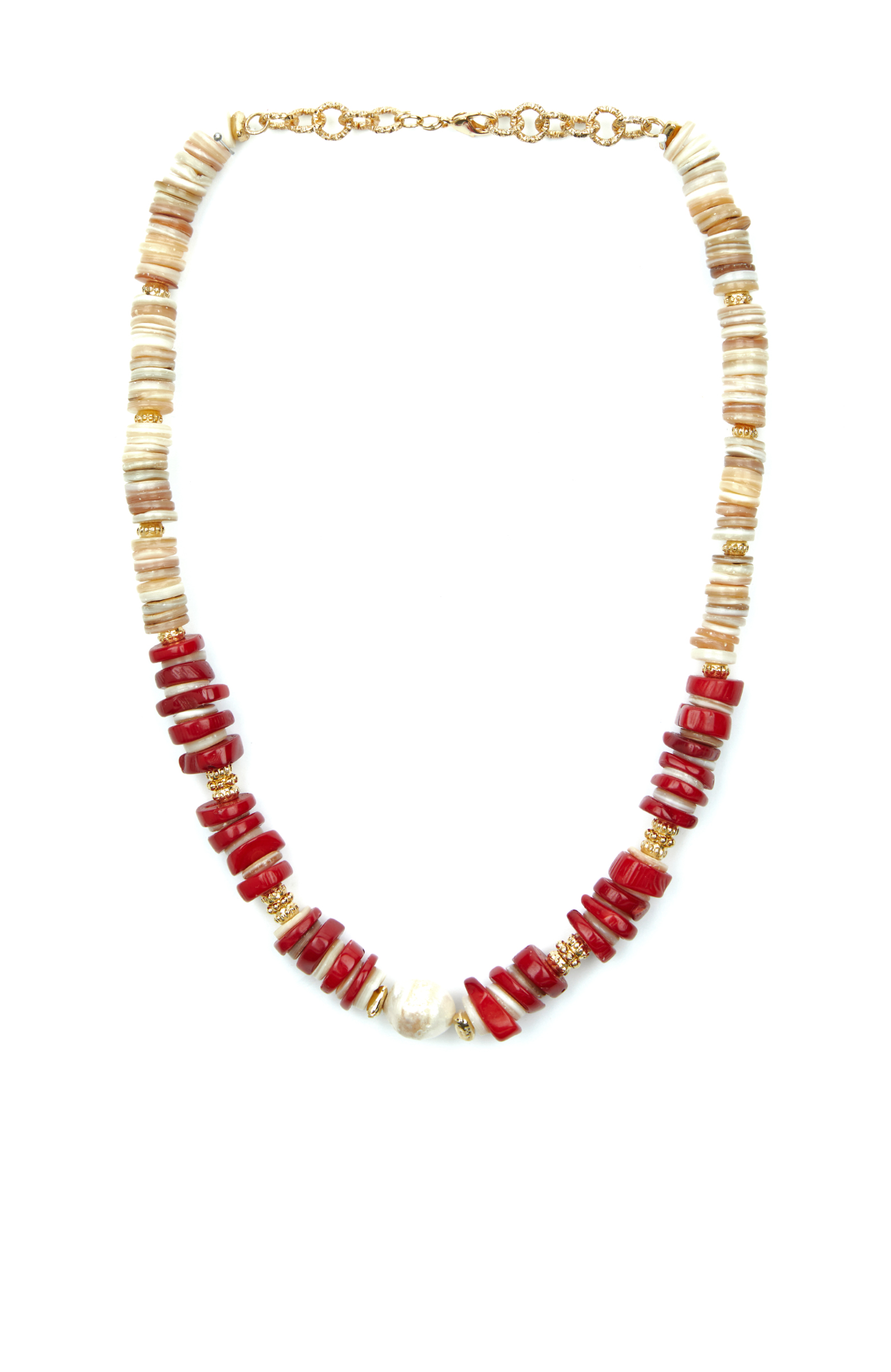 Kırmızı Ekru Boncuklu Kadın Kolye Kırmızı Ekru Boncuklu Kadın Kolye