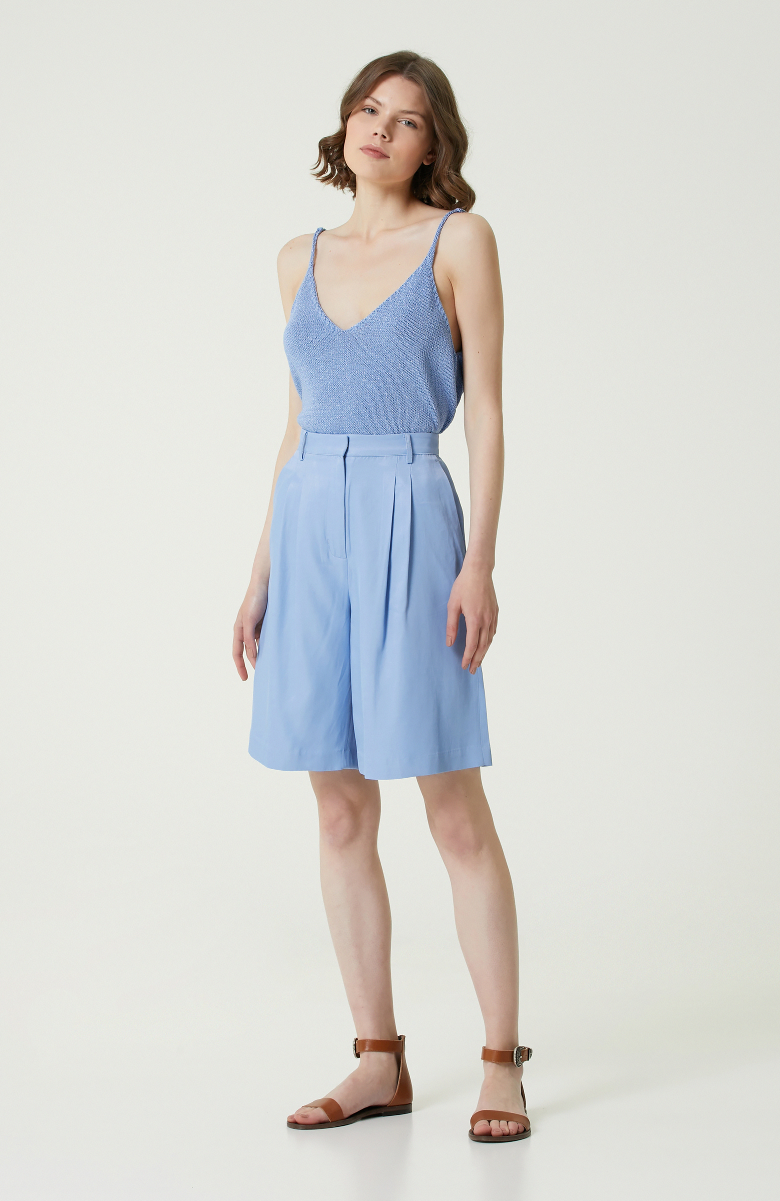 Mavi Yüksek Bel Şort