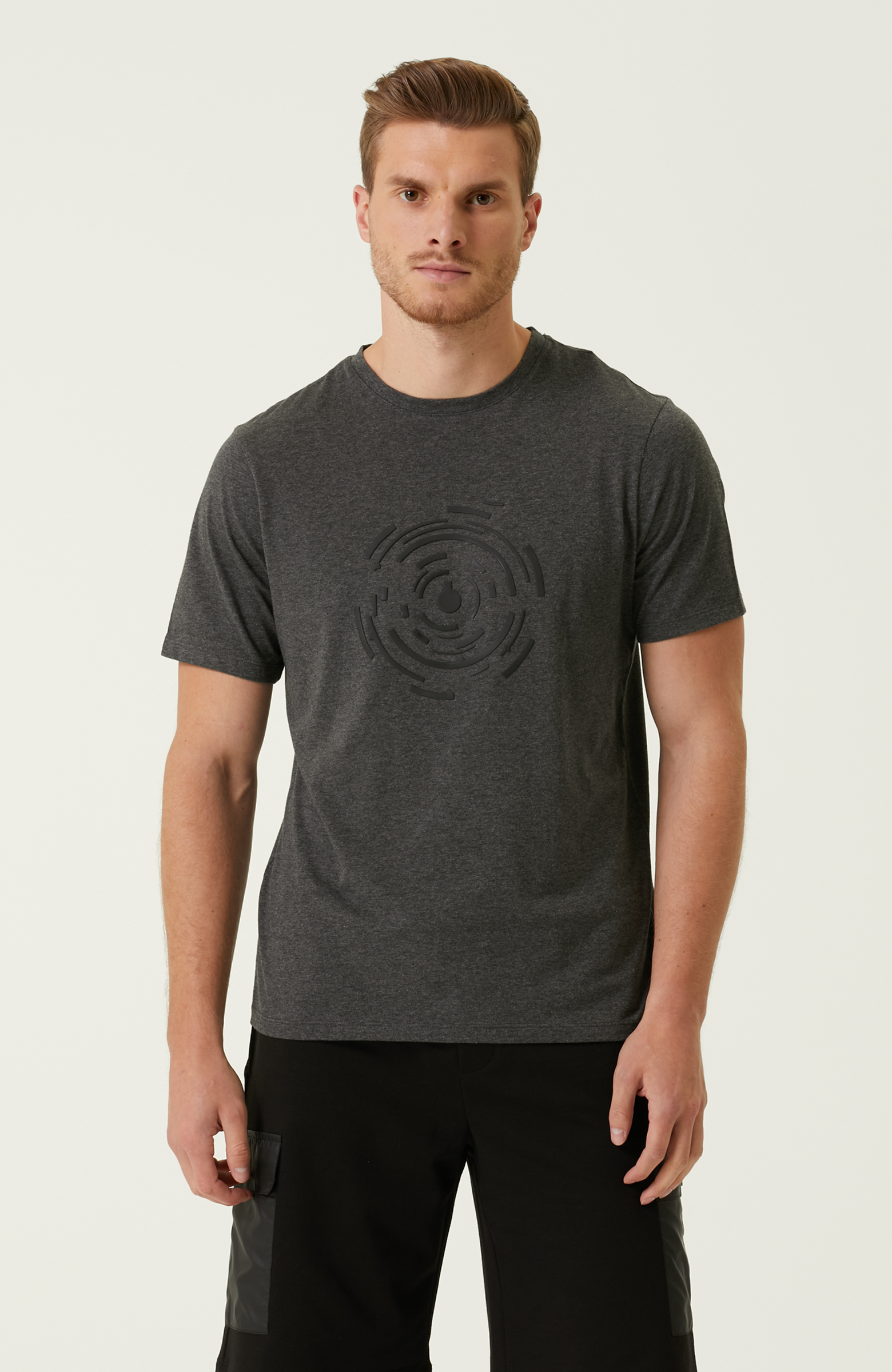 Slim Fit Antrasit Melanj Baskılı T-shirt Slim Fit Antrasit Melanj Baskılı T-shirt
