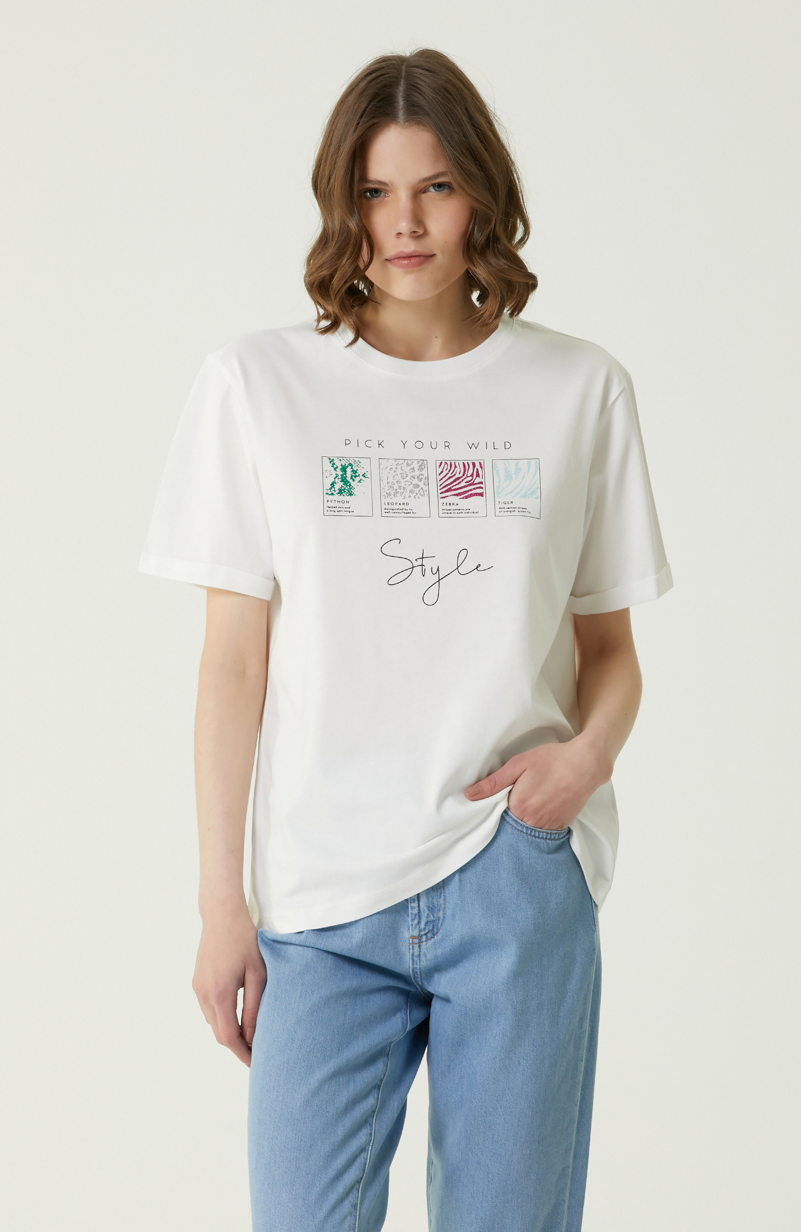 Ekru Baskılı T-shirt