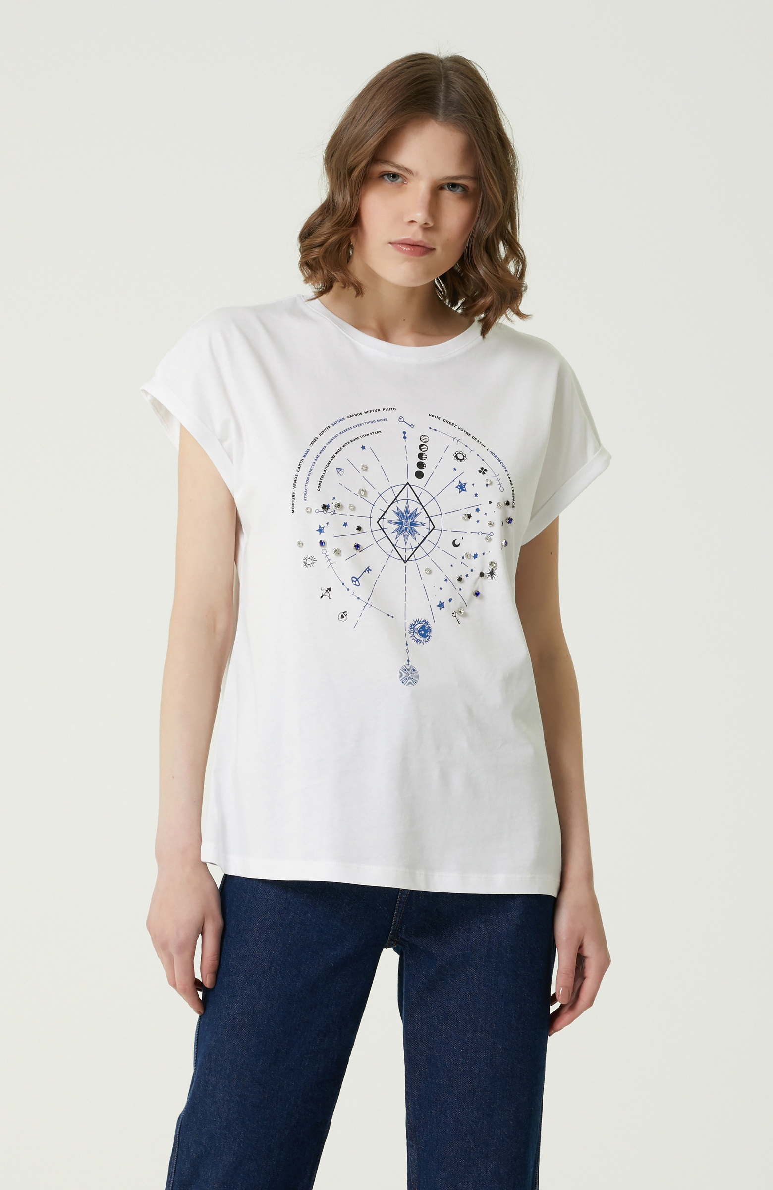 Ekru Baskılı T-shirt