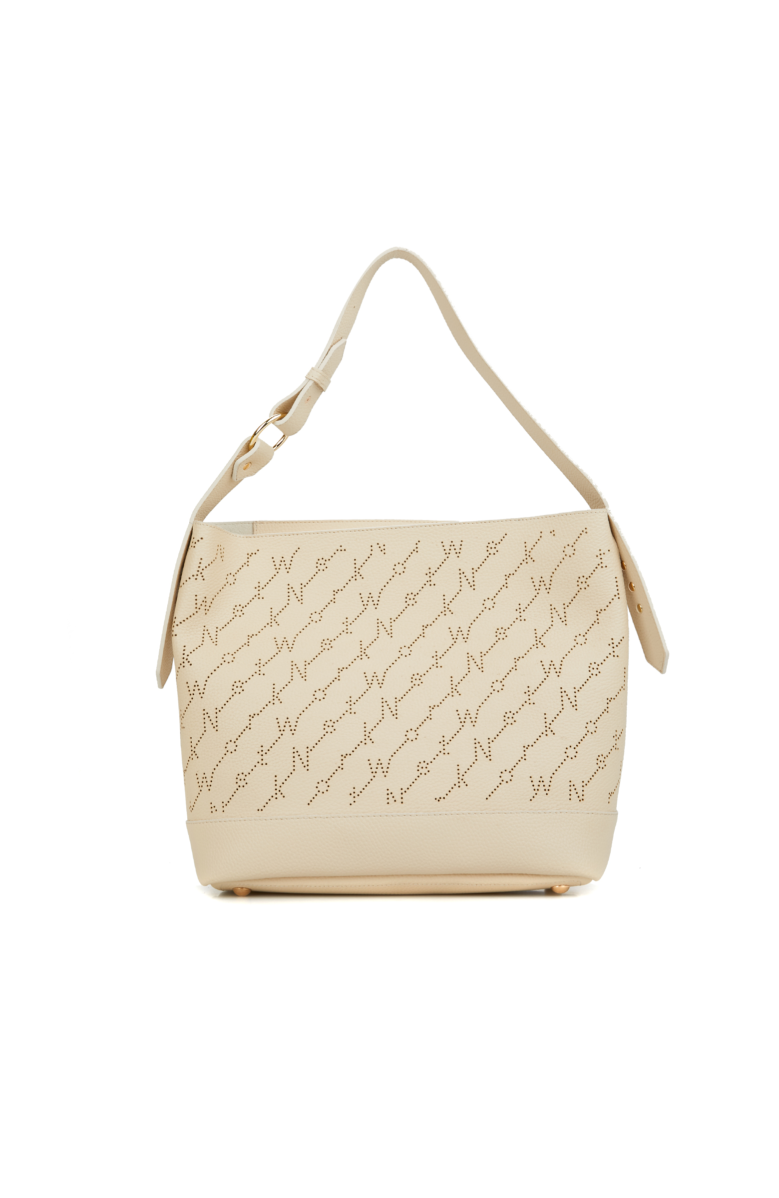 Krem Logo Delikli Kadın Omuz Çantası