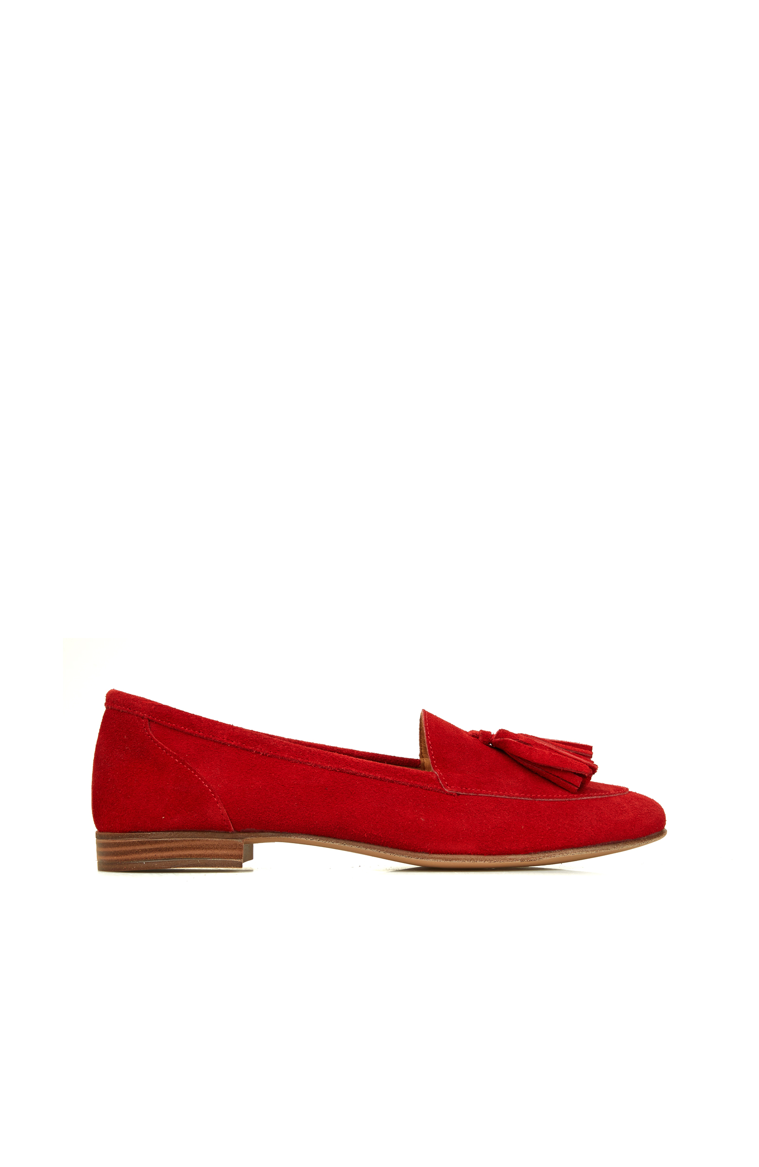 Kırmızı Püskül Detaylı Kadın Süet Loafer Kırmızı Püskül Detaylı Kadın Süet Loafer