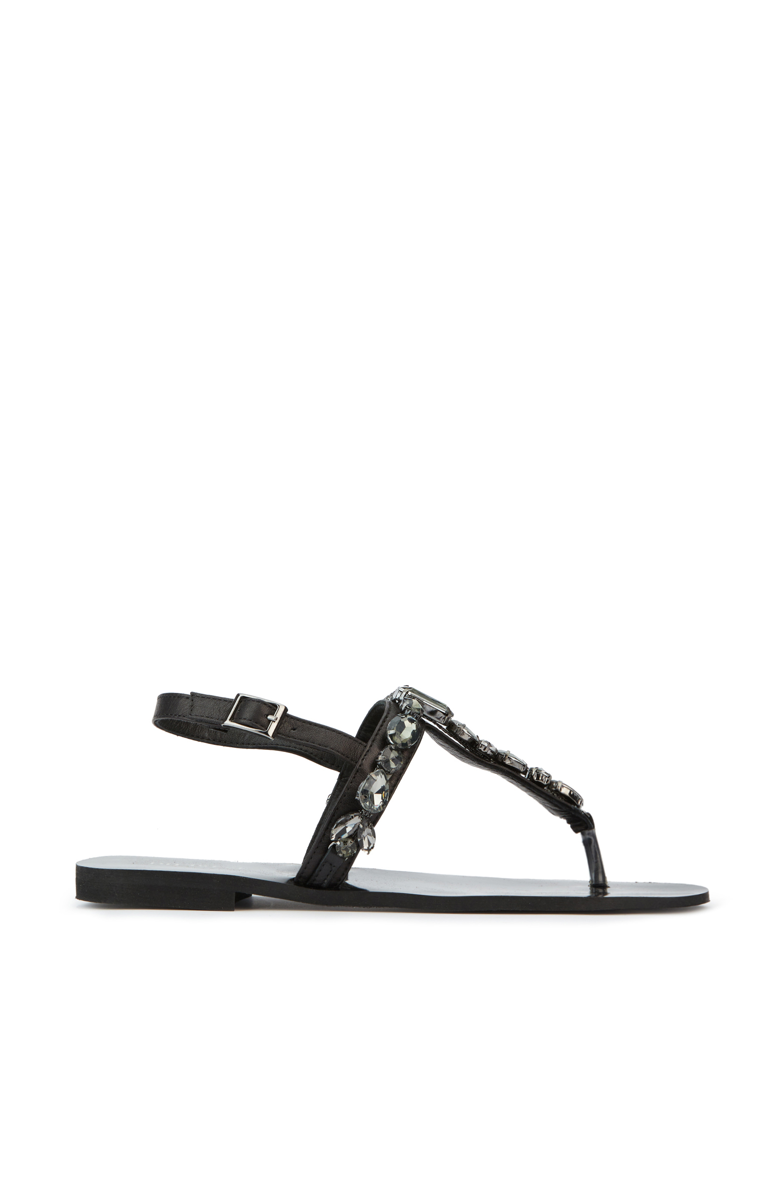 Siyah Taşlı Kadın Deri Sandalet