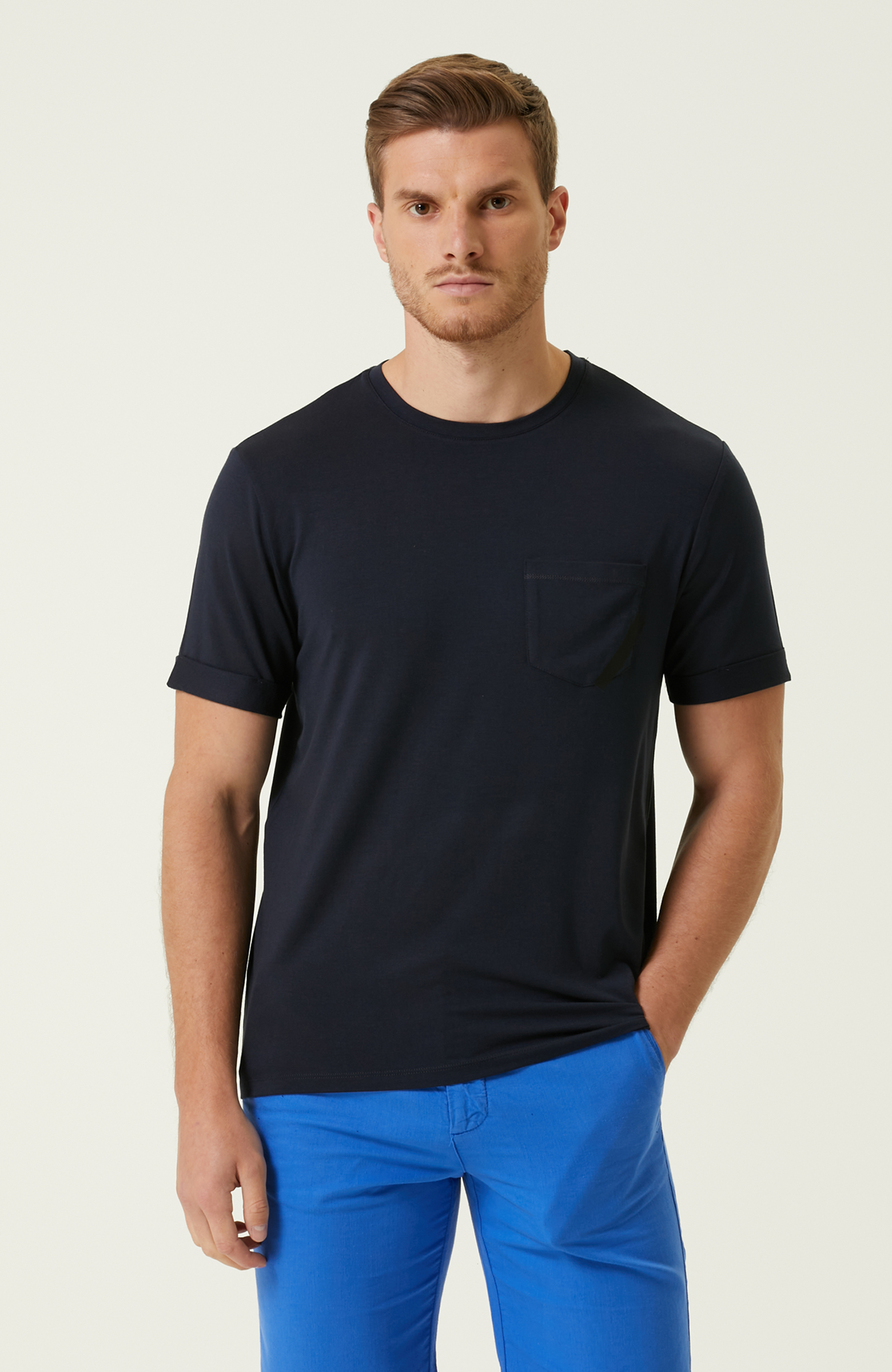 Slim Fit Lacivert Cep Detaylı T-shirt Slim Fit Lacivert Cep Detaylı T-shirt