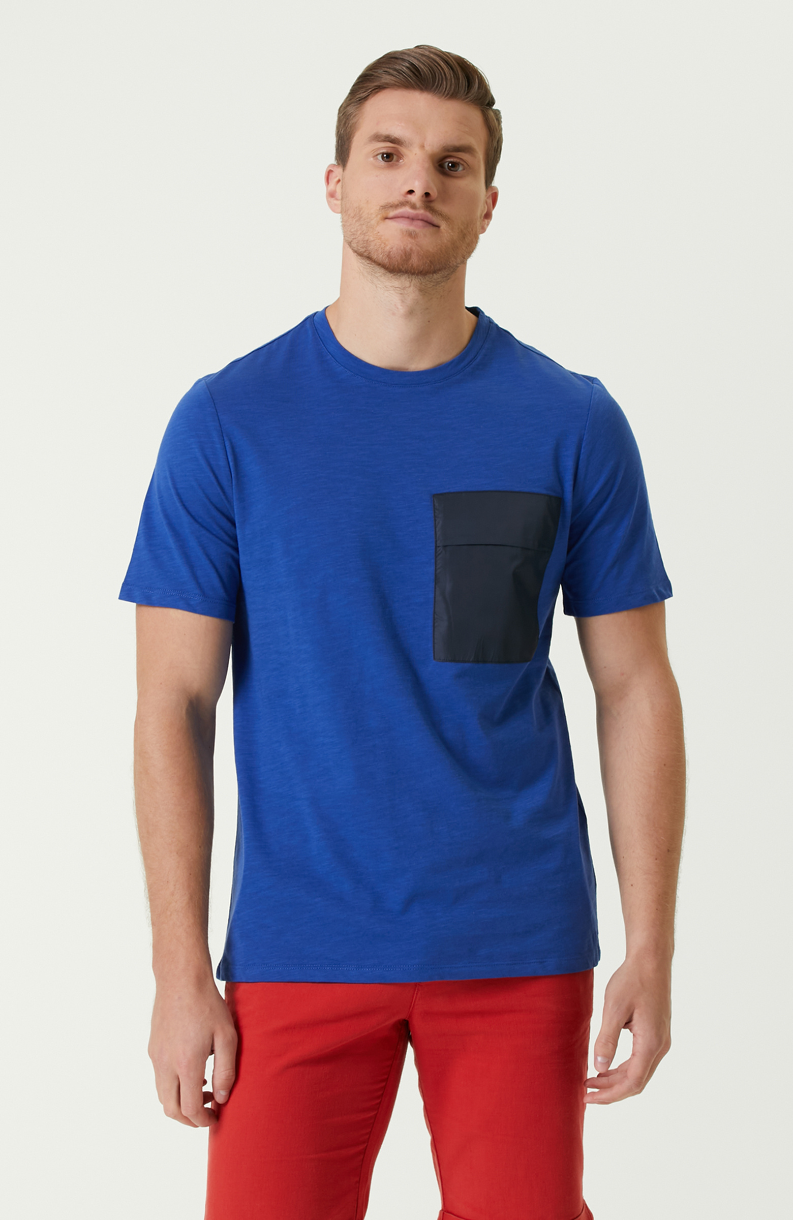 Slim Fit Mavi Bisiklet Yaka T-shirt