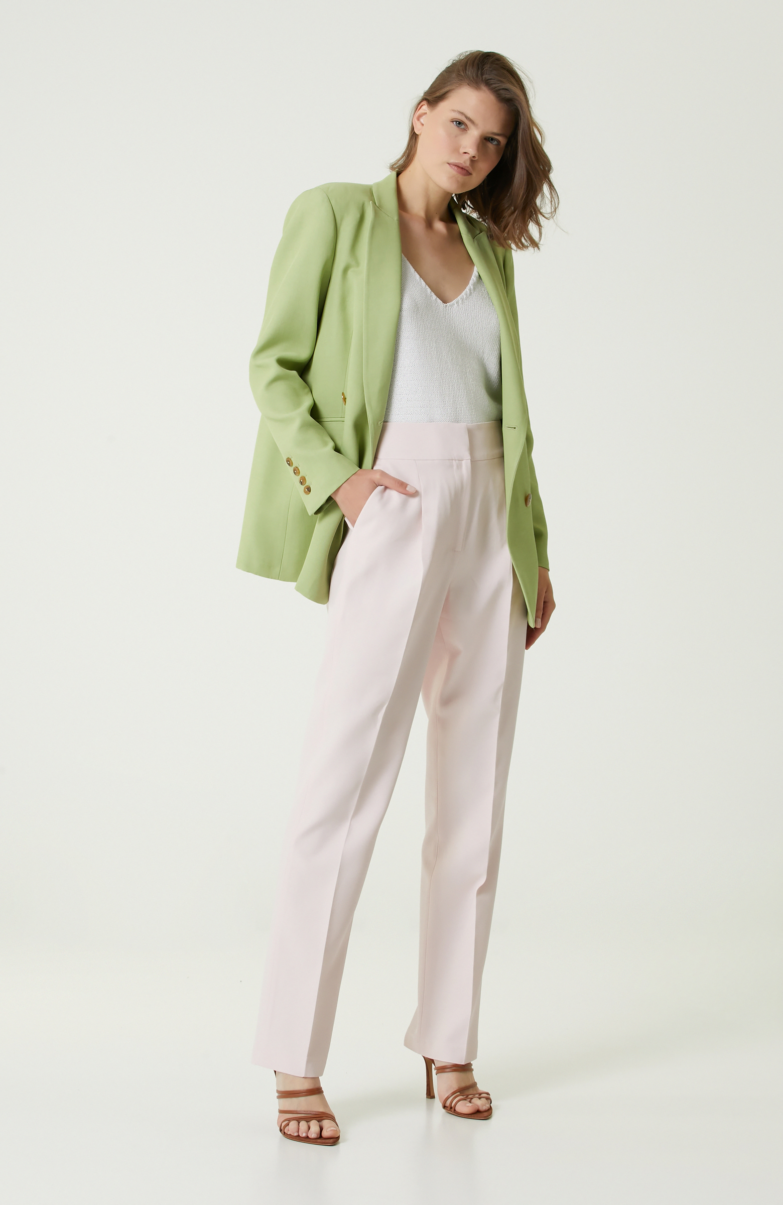 Regular Fit Pembe Yüksek Bel Pantolon Regular Fit Pembe Yüksek Bel Pantolon