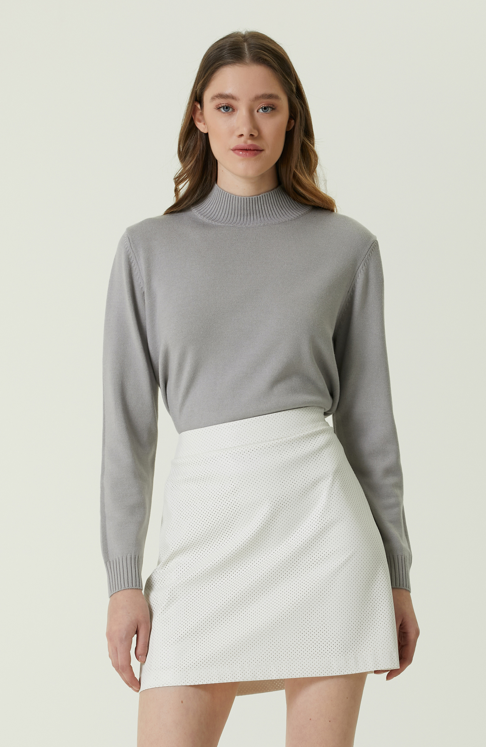 Basic Fit Açık Gri Melanj Kazak