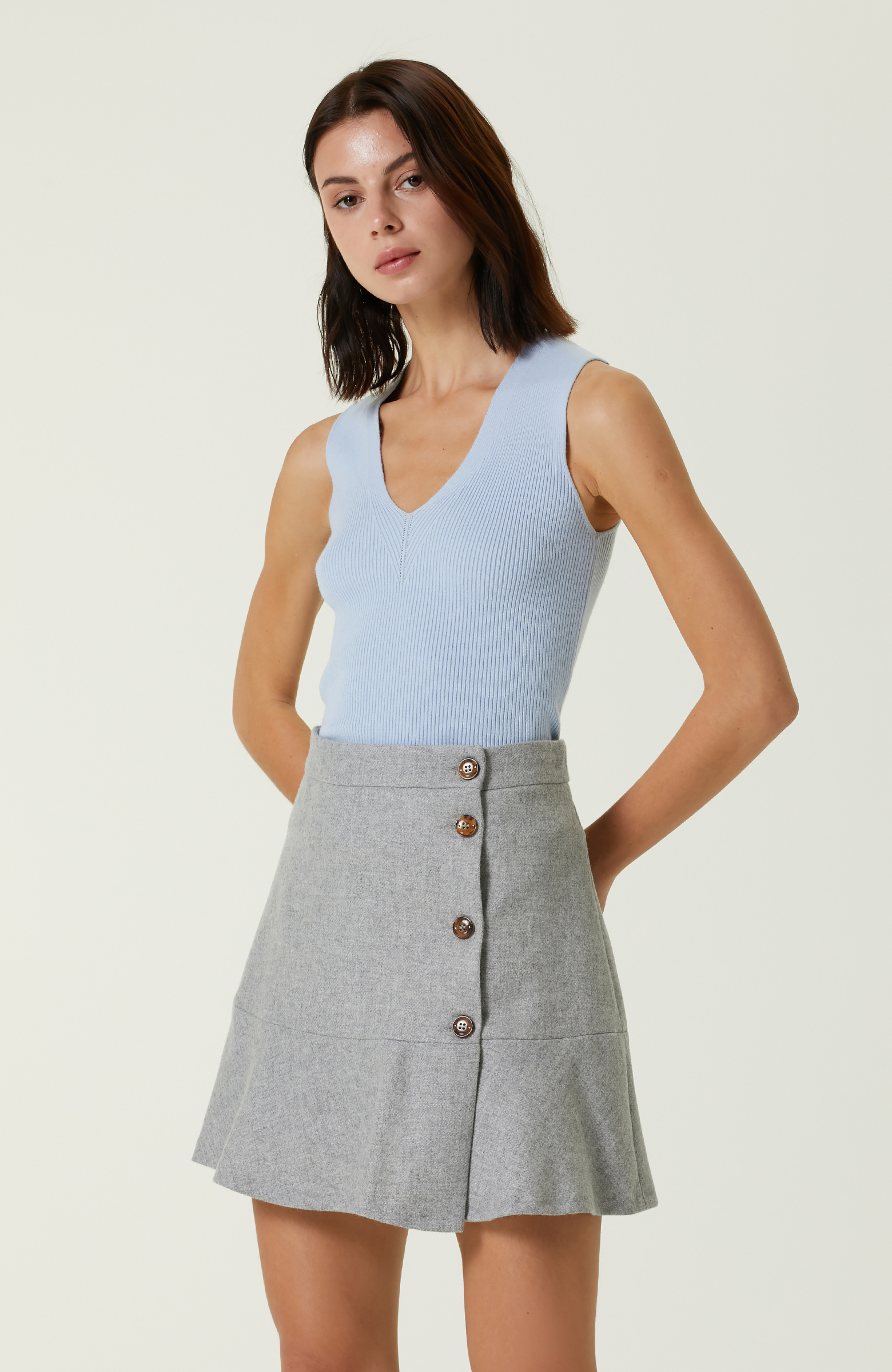 Slim Fit Mavi Kolsuz Kazak