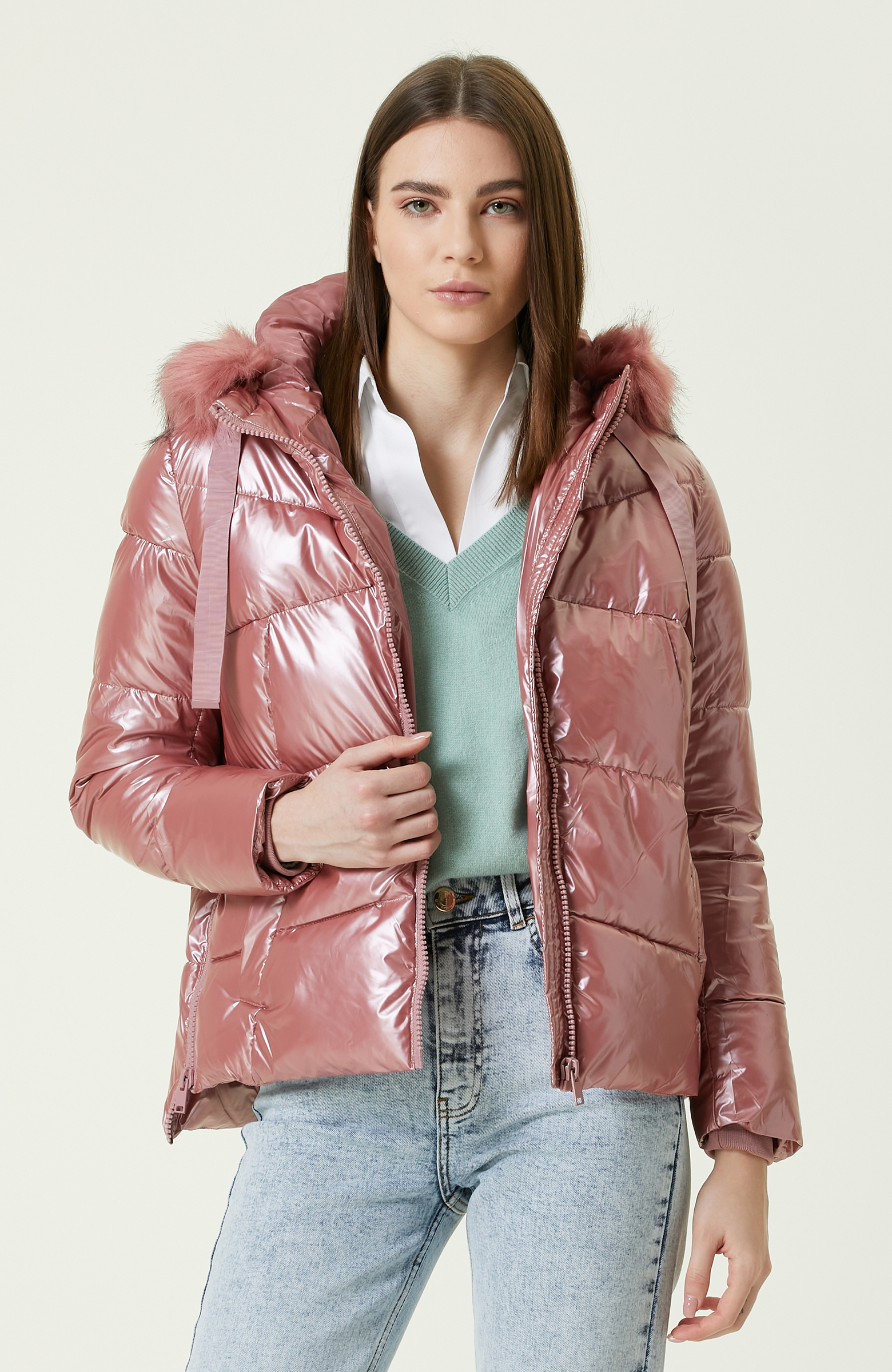 Regular Fit Pembe Puffer Mont Regular Fit Pembe Puffer Mont
