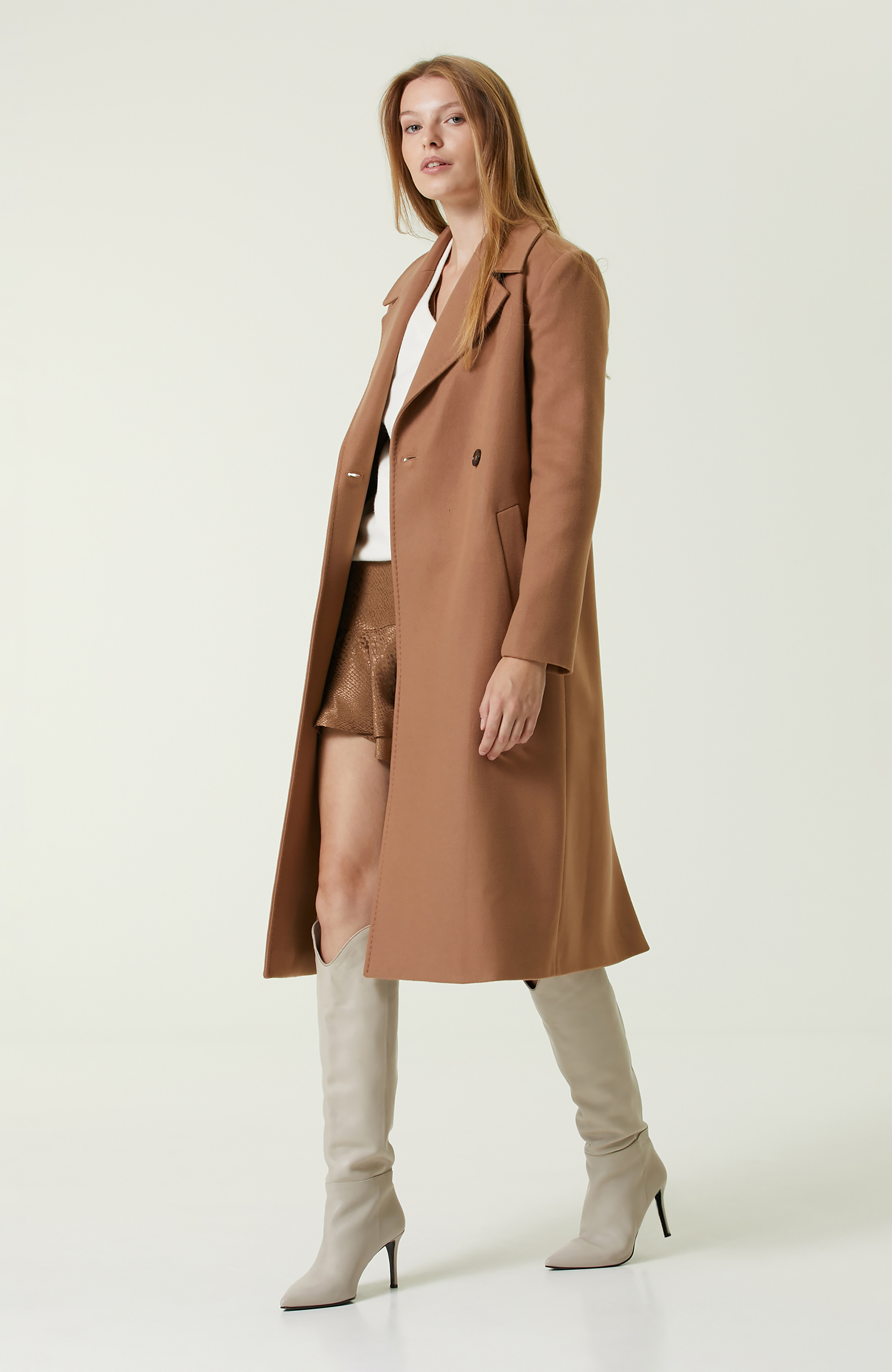 Regular Fit Camel Beli Kuşaklı Palto Regular Fit Camel Beli Kuşaklı Palto