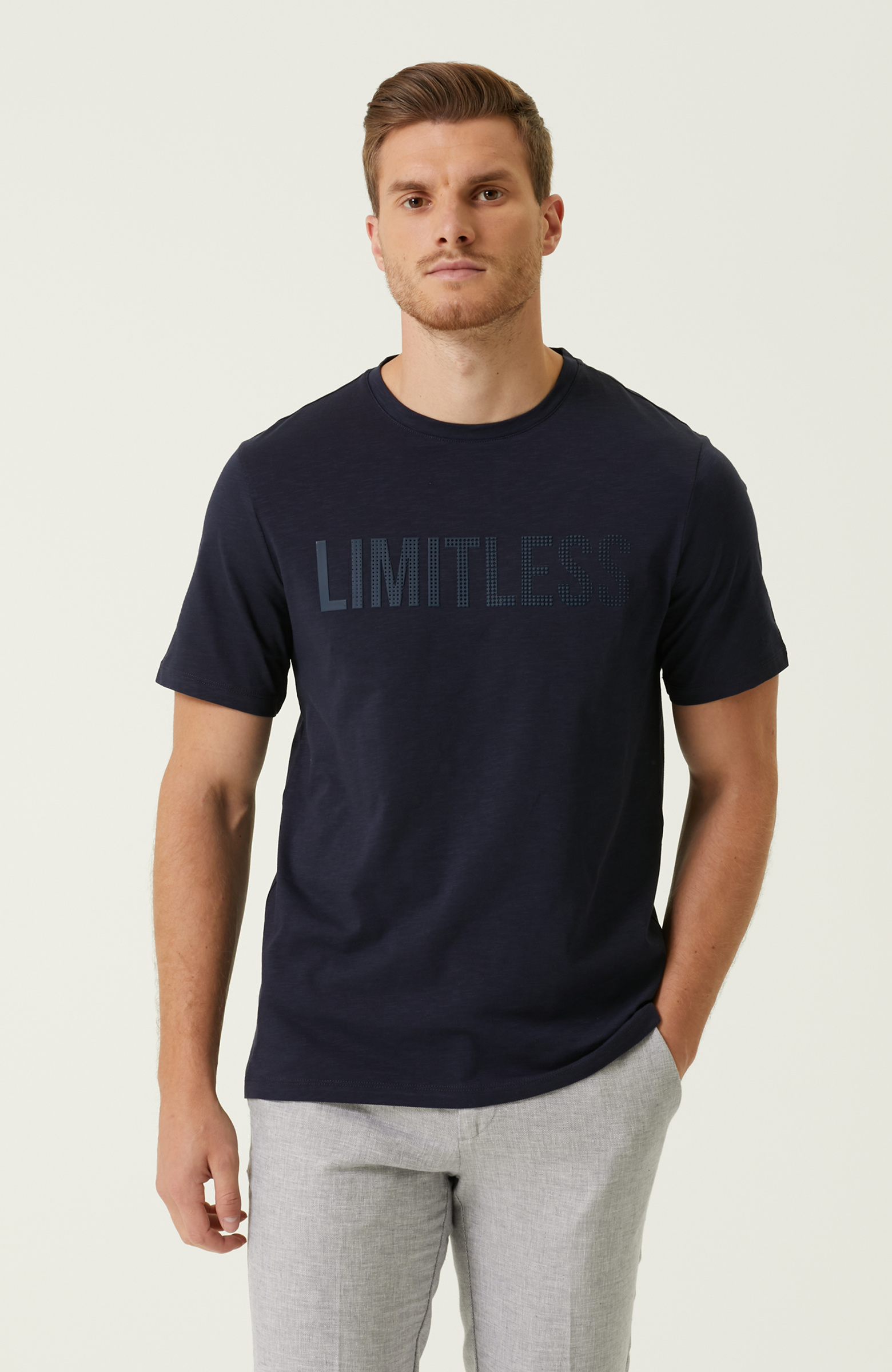 Slim Fit Lacivert Baskılı T-shirt