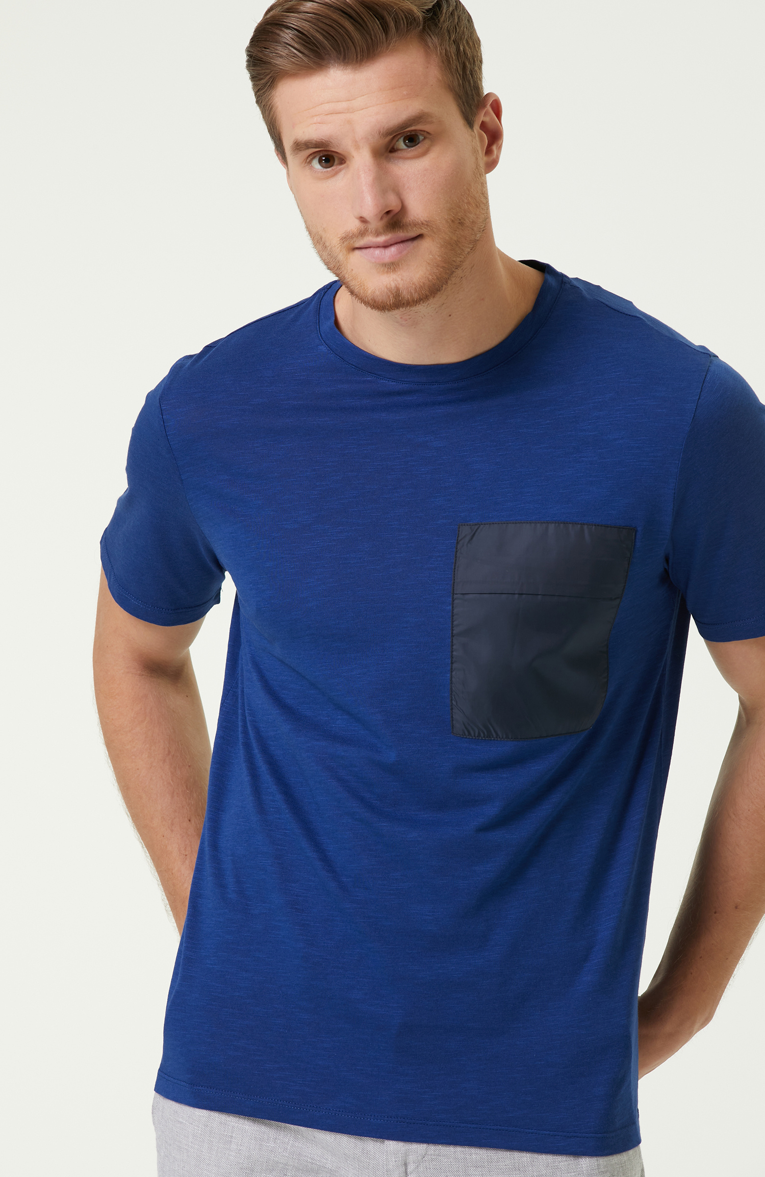 Slim Fit Mavi Bisiklet Yaka T-shirt