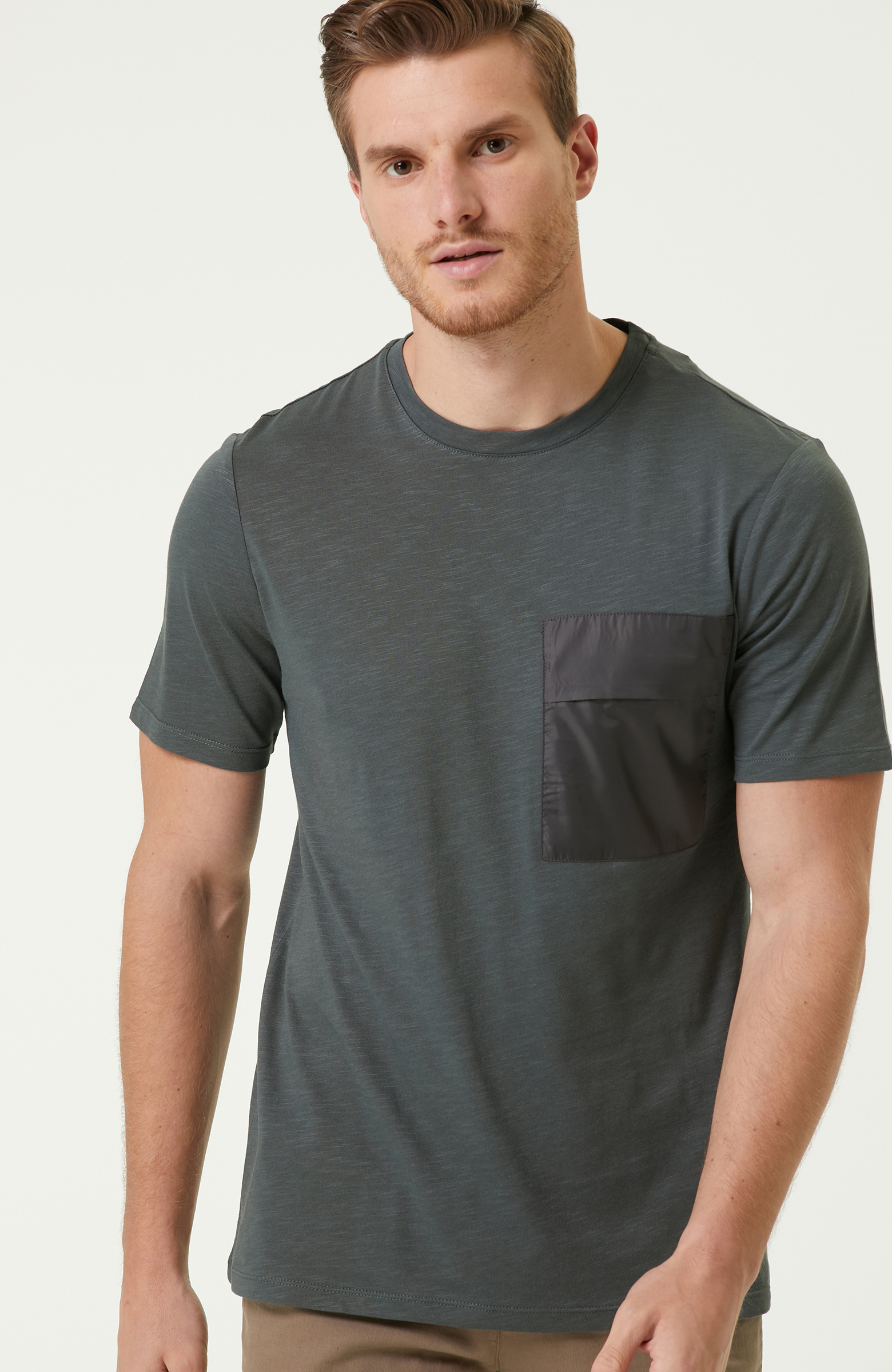 Slim Fit Haki Bisiklet Yaka T-shirt