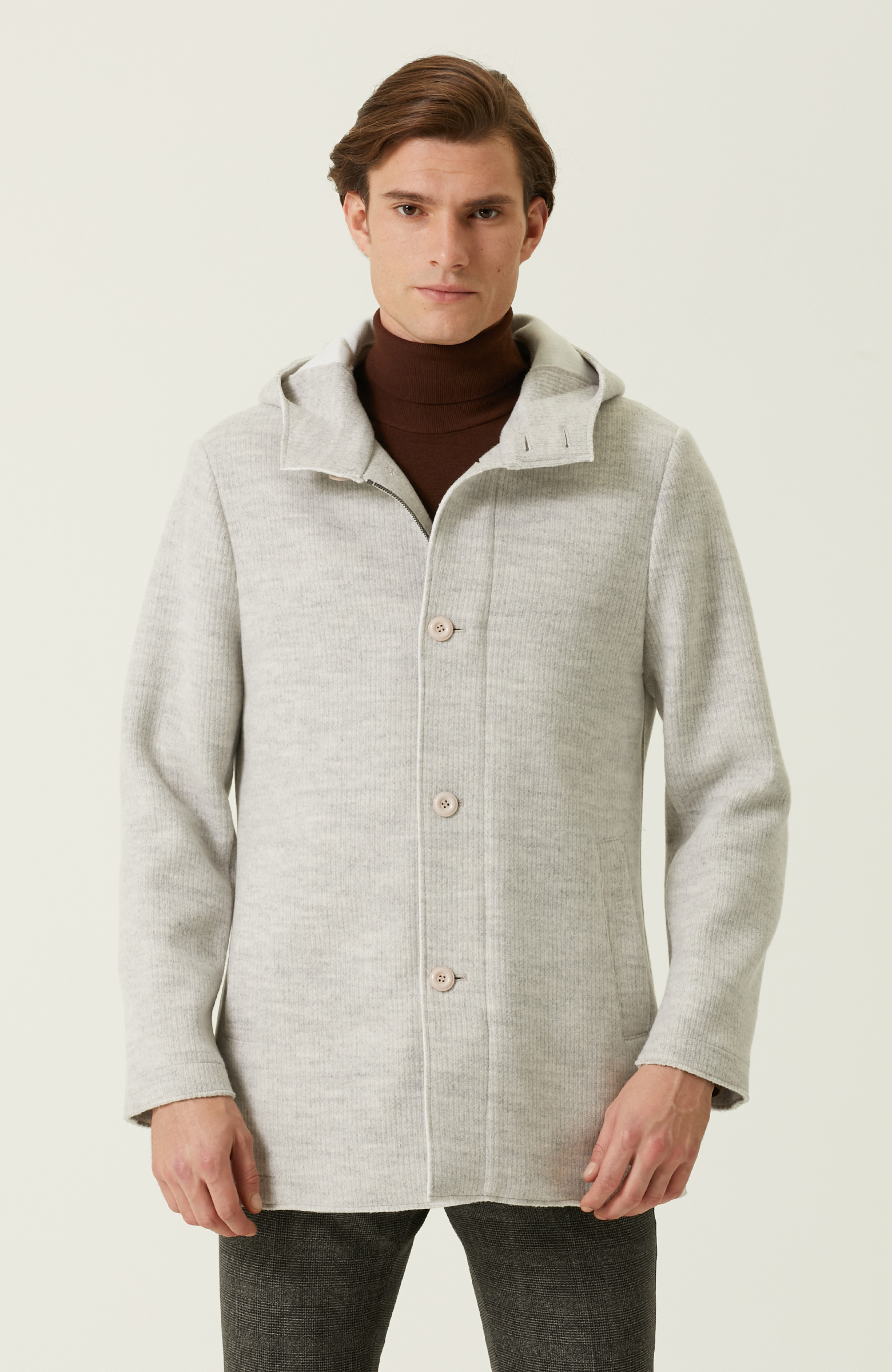 Slim Fit Gri Melanj Kaban