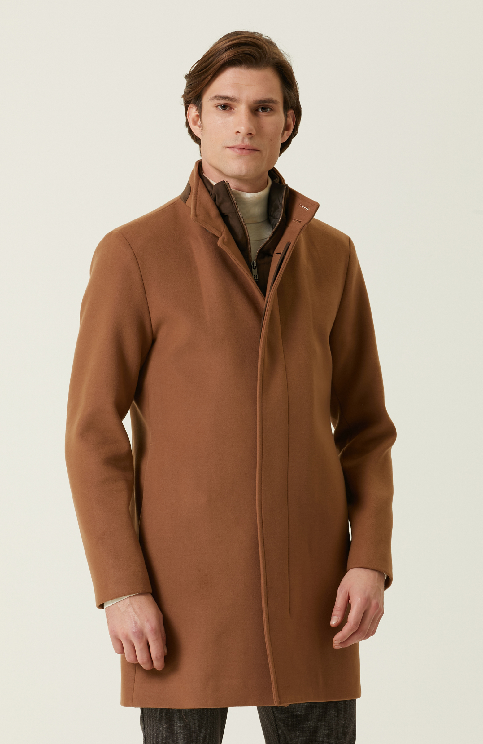 Slim Fit Camel Palto