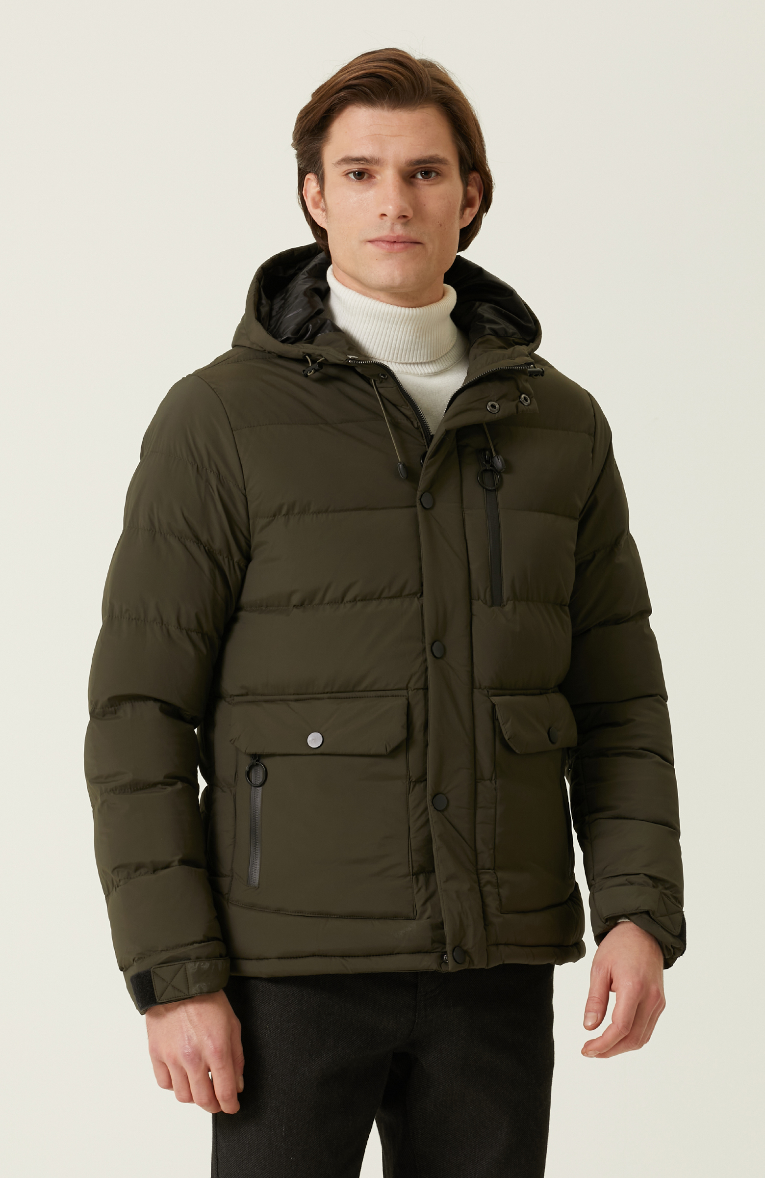 Slim Fit Haki Kapüşonlu Mont Slim Fit Haki Kapüşonlu Mont
